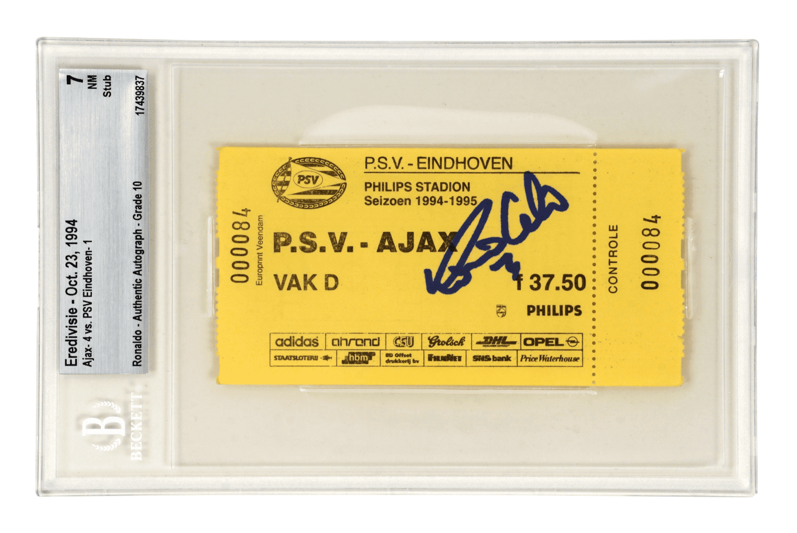 Ronaldo Nazario Signed 1994 PSV Rookie Season Match Ticket – BGS 7 - Walmart.com
