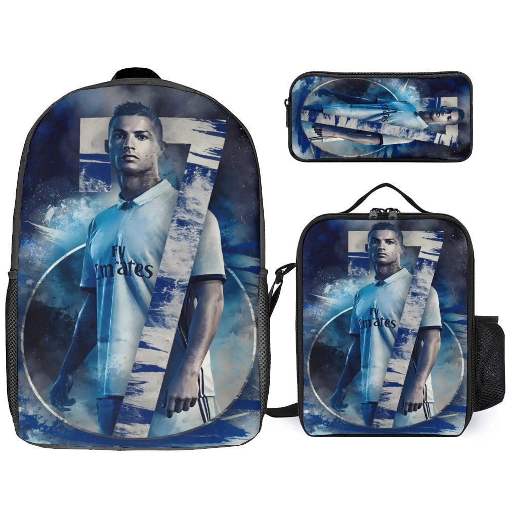 Ronaldo backpack three-piece school backpack set sports backpack with ...