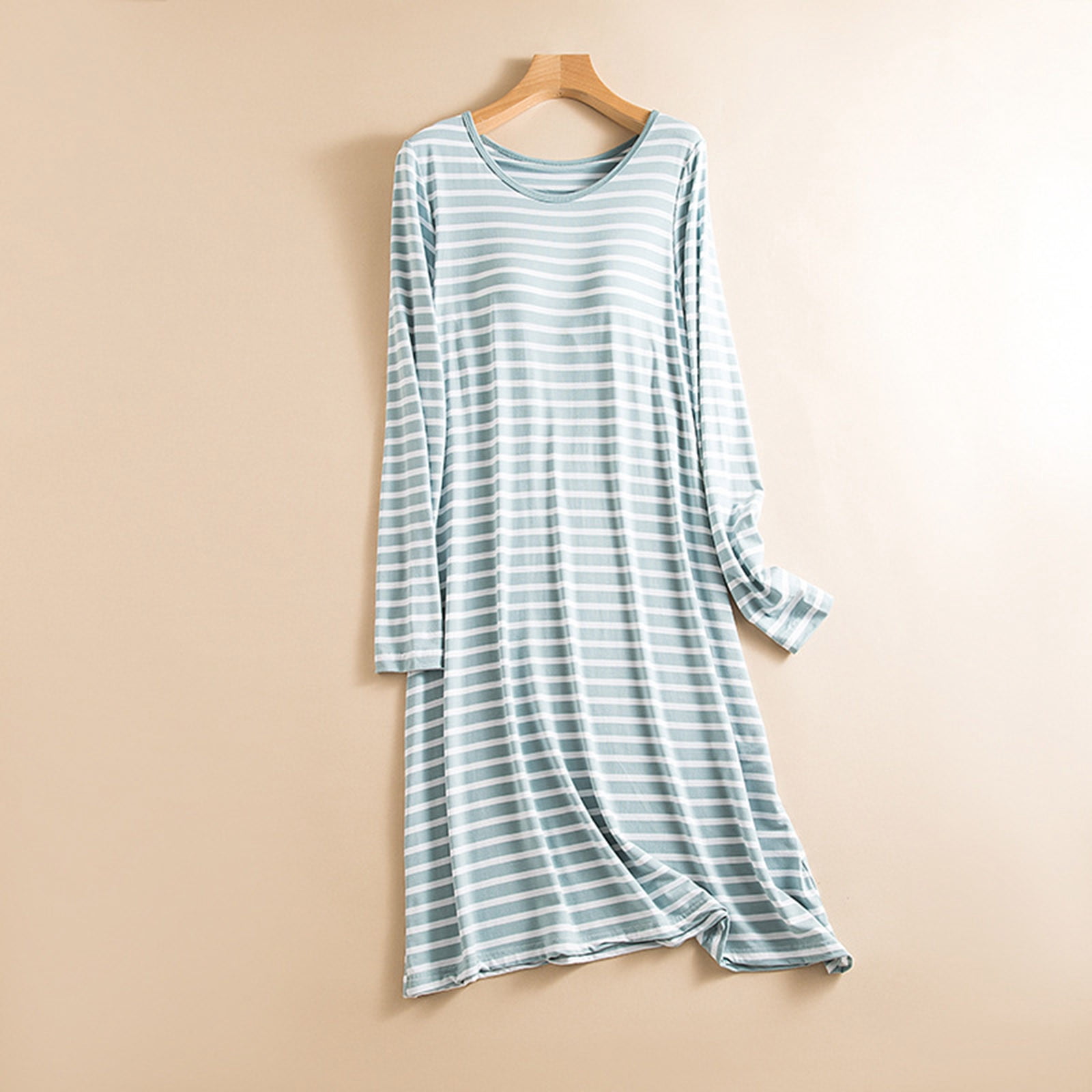 Roncen Cotton Nightgowns for Women with Built-in Bra, Soft Striped Long ...