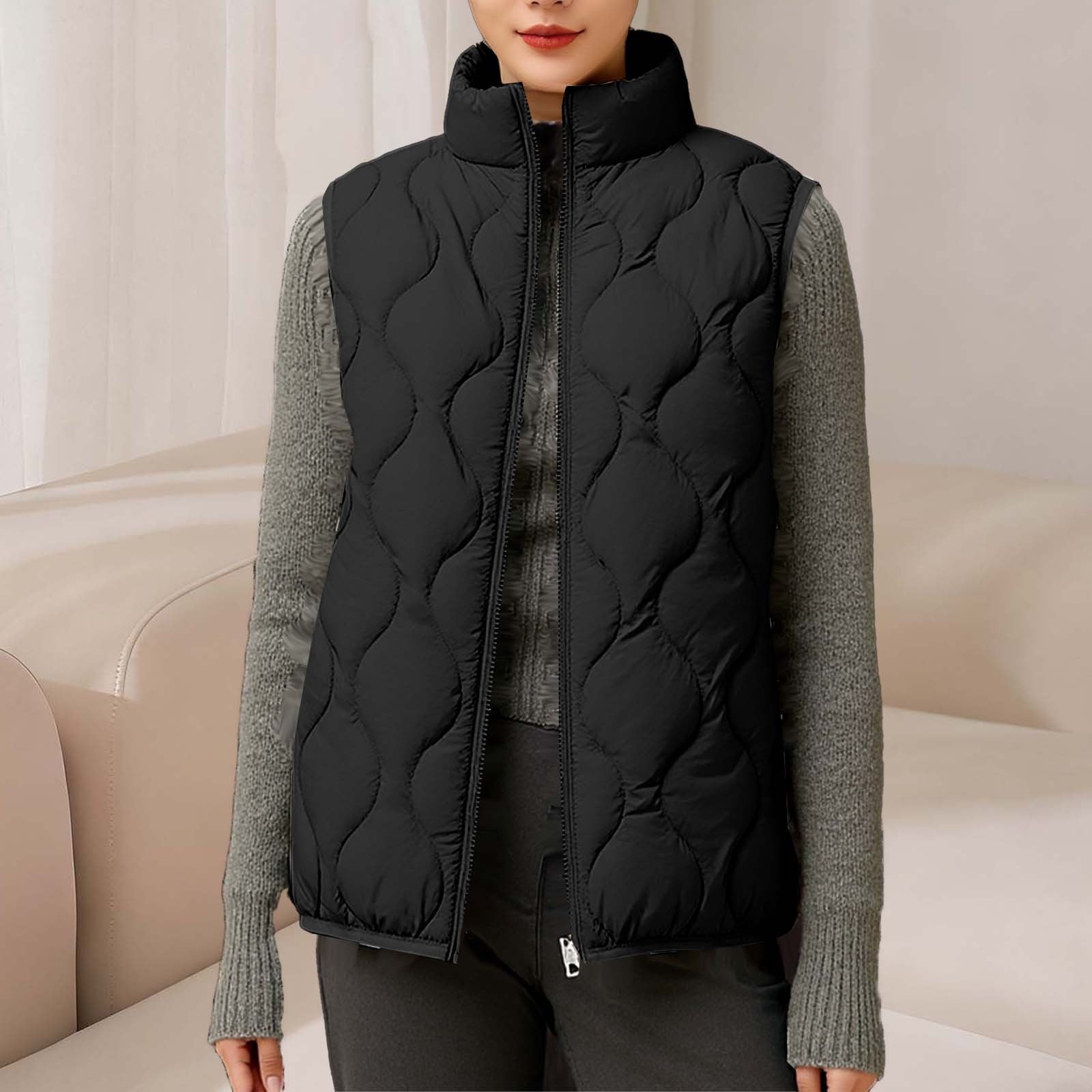 Roncen Puffer Vest Women Zip Up Stand Collar Sleeveless Puffer Vests ...