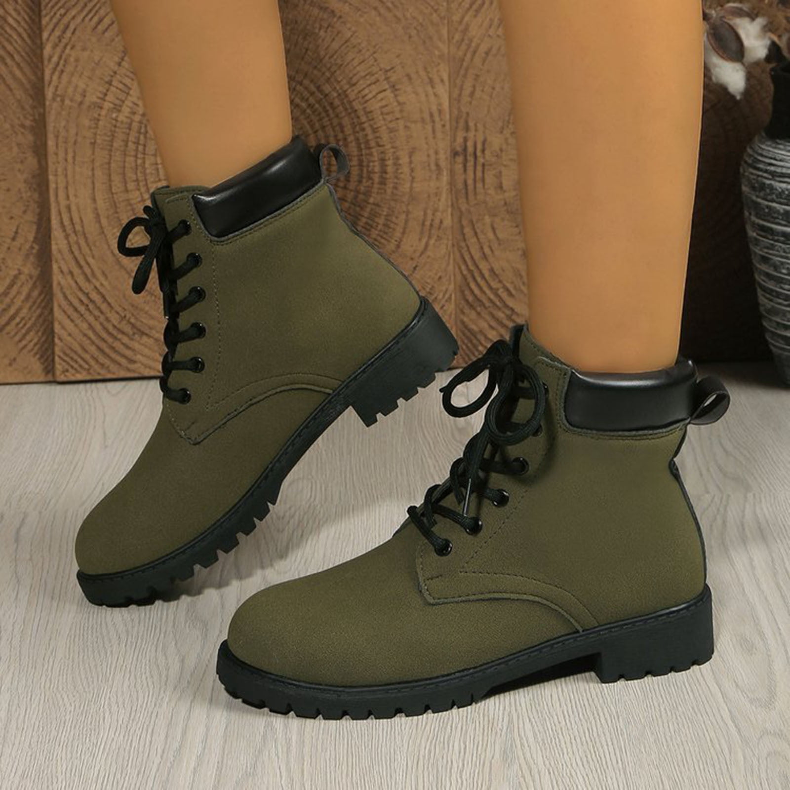 Roncen Women's Casual Rugged Ankle Boots - Sweet Edgy Lace-Up Low Heel ...