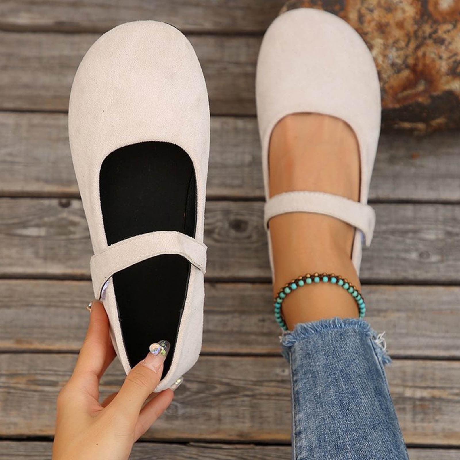 Roncen Women's Mary Jane Flats - Casual Versatile Strap Summer Resort ...