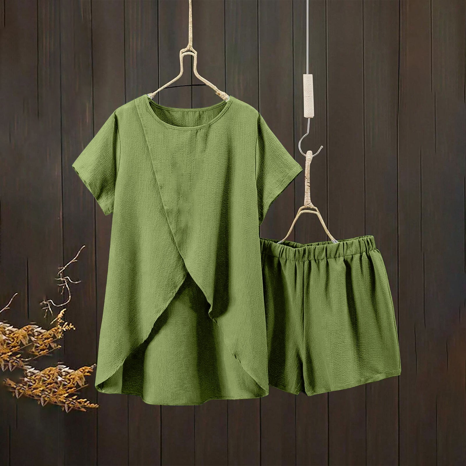 Roncen Women's Solid Color Shorts Set - Breathable Linen Fabric Round ...