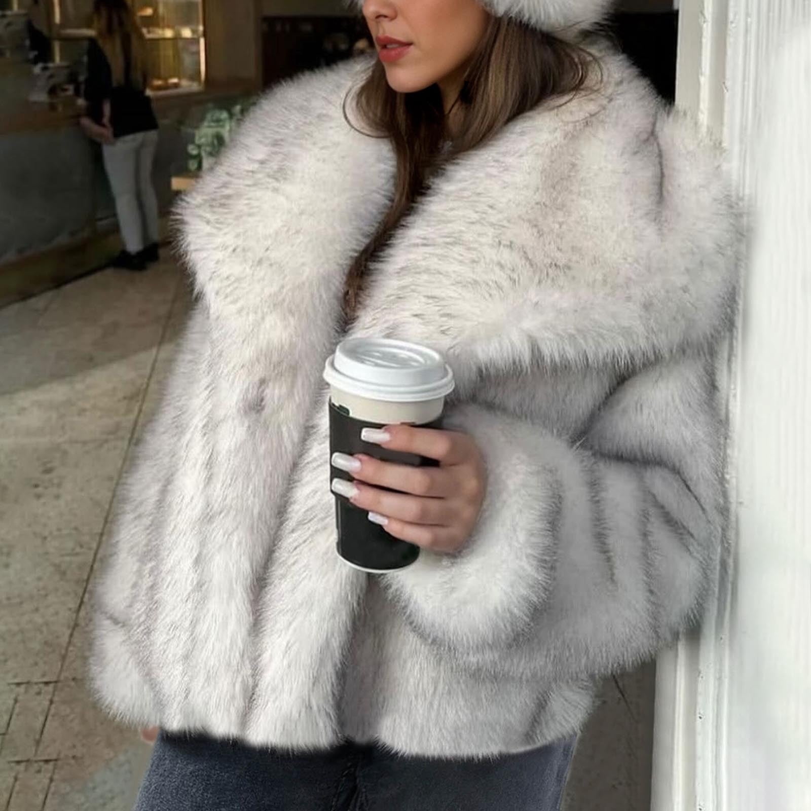 Roncen Women's Winter Faux Fur Coat - Long Sleeve Stand Collar Warm ...