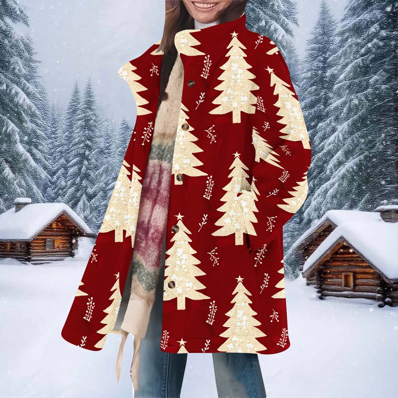 Roncen Women's Winter Fleece-Lined Coat - Oversized Notched Collar Warm ...