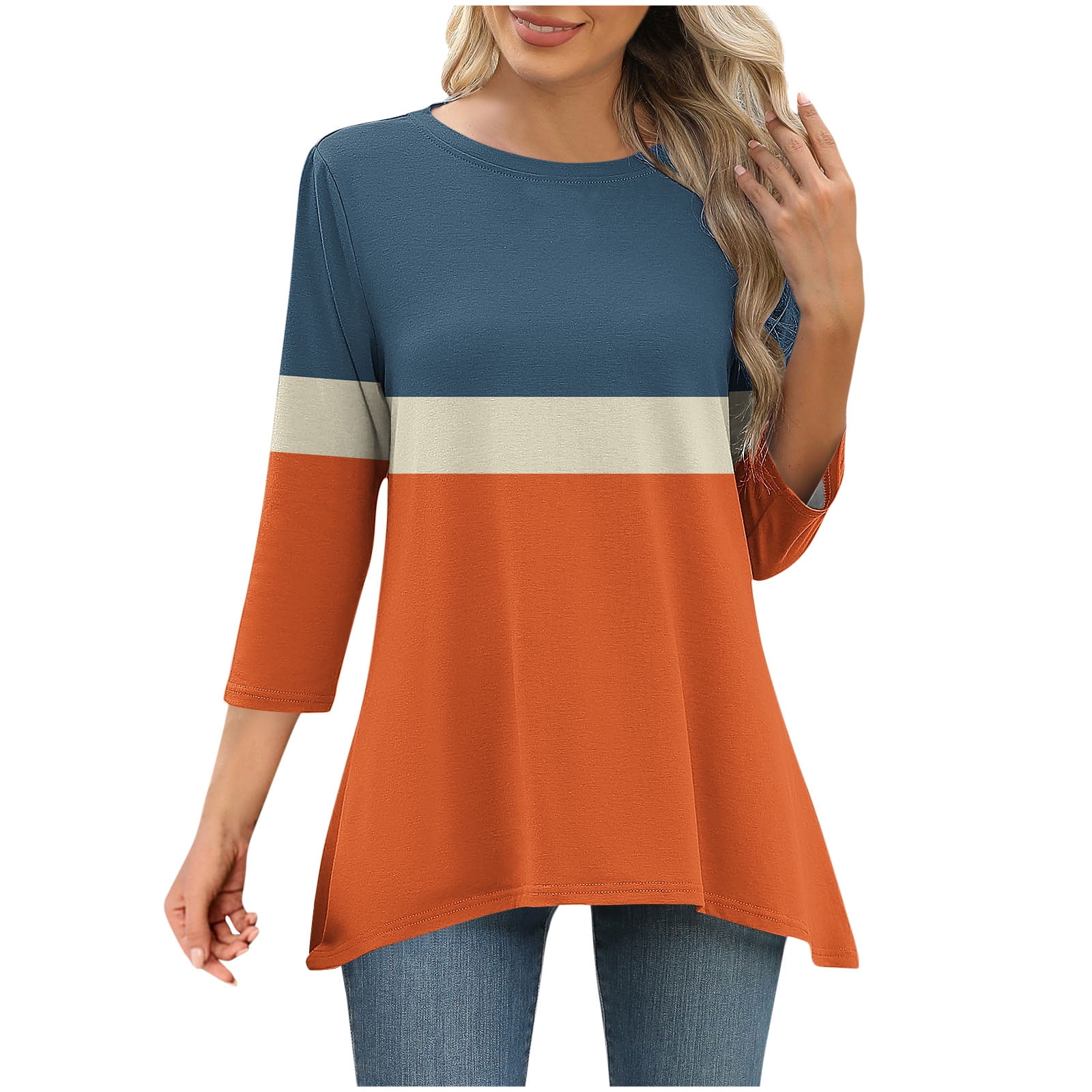 RongHuan Boho Tops for Women Lightweight 3/4 Sleeve T-Shirts Crewneck ...