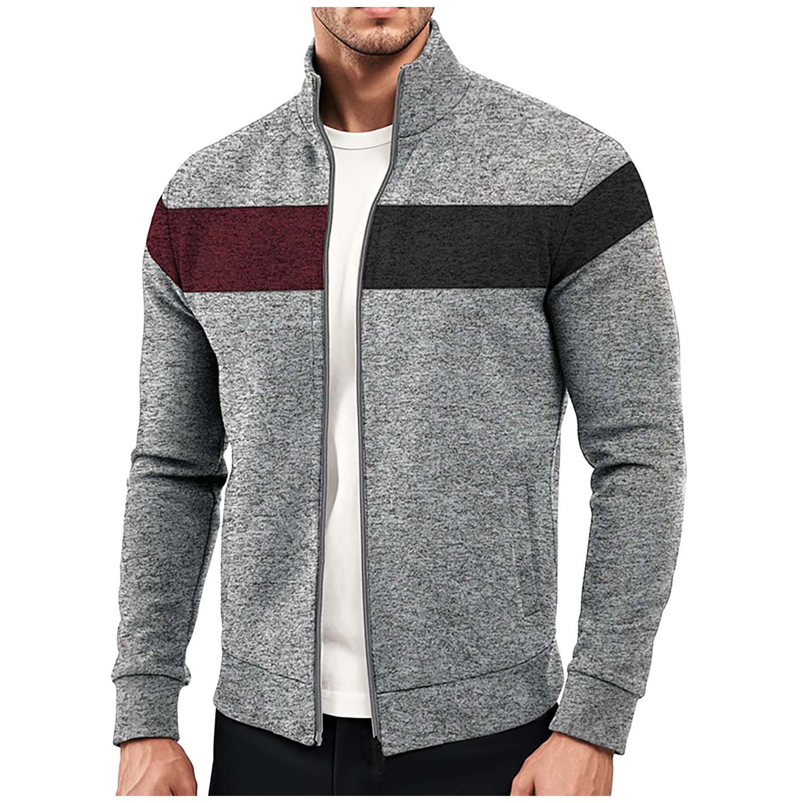 RongHuan Men Colorblock Sweatshirt Jackets Mock Neck Active Coats Slim Fit Long Sleeve Jacket ...