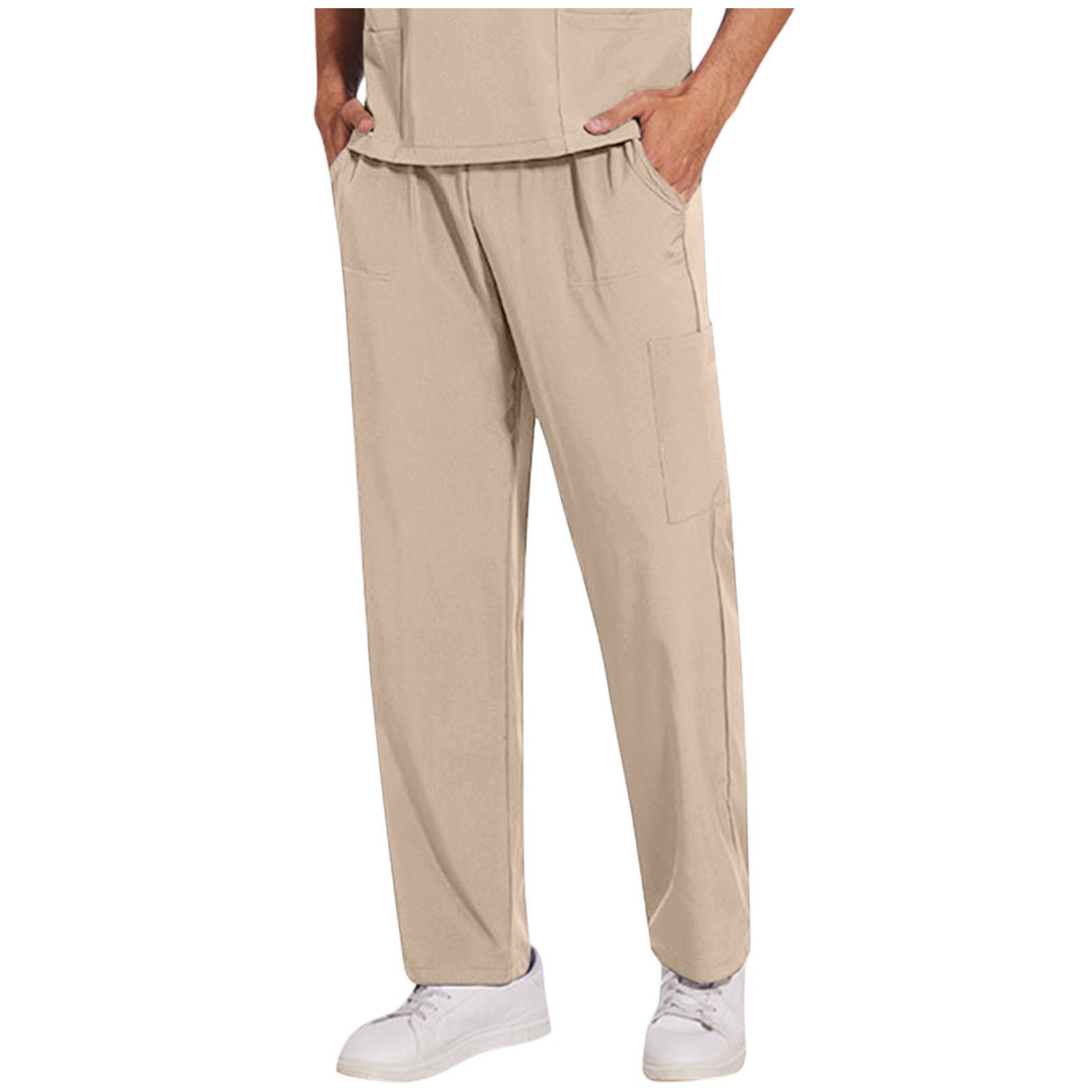 RongHuan Scrub Pants for Men Lightweight Casual Straight-Leg Work Pants Loose Fit Elastic Waist ...