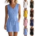 RongHuan Sleeveless Jumpsuits For Women Casual Button V Neck Sleeveless ...