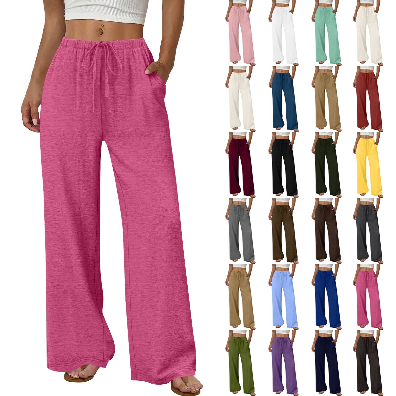 RongHuan Wide Leg Pants for Women Flowy High Waisted Palazzo Pant ...
