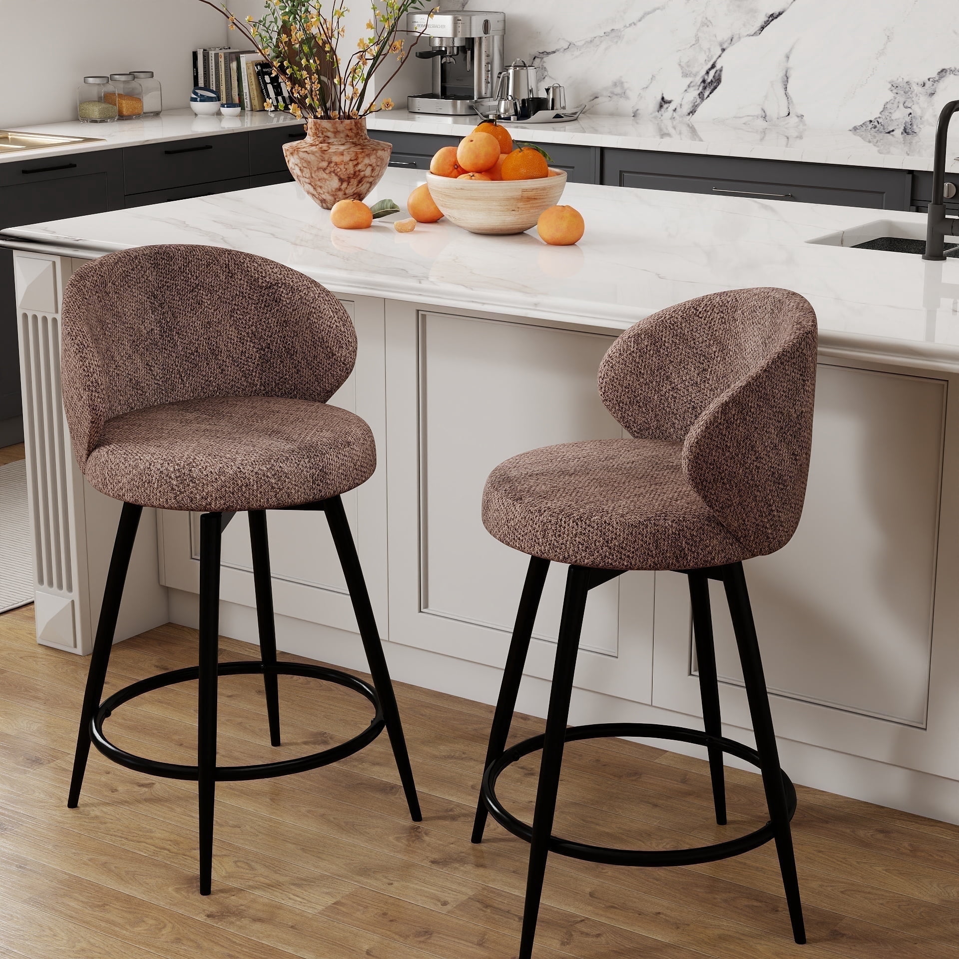 Rongbuk 360° Swivel Modern Bar Stool Set of 2, 26