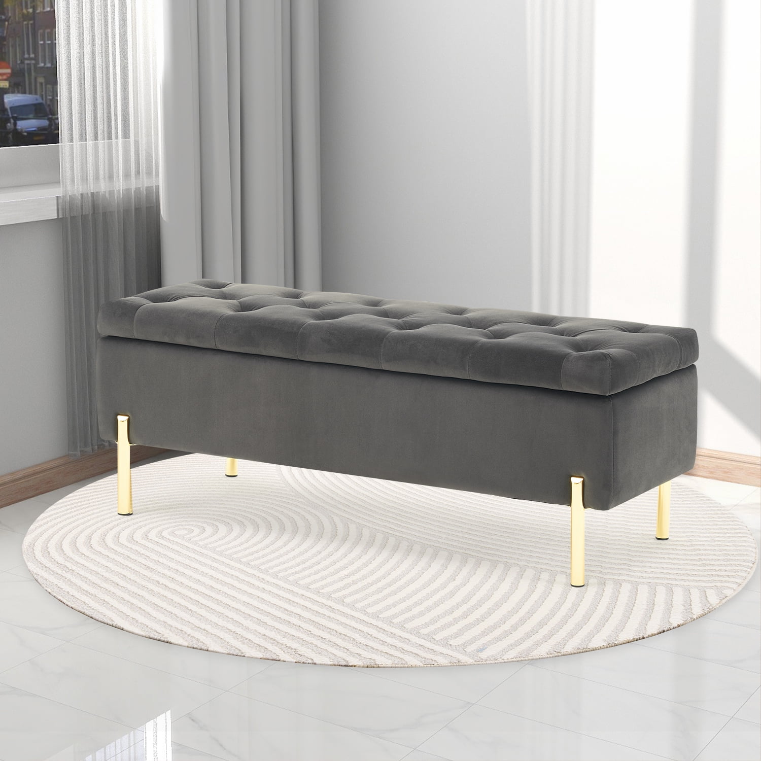 Rongbuk Velvet Storage Bench Ottoman with Soft Close Lid, End of Bed ...