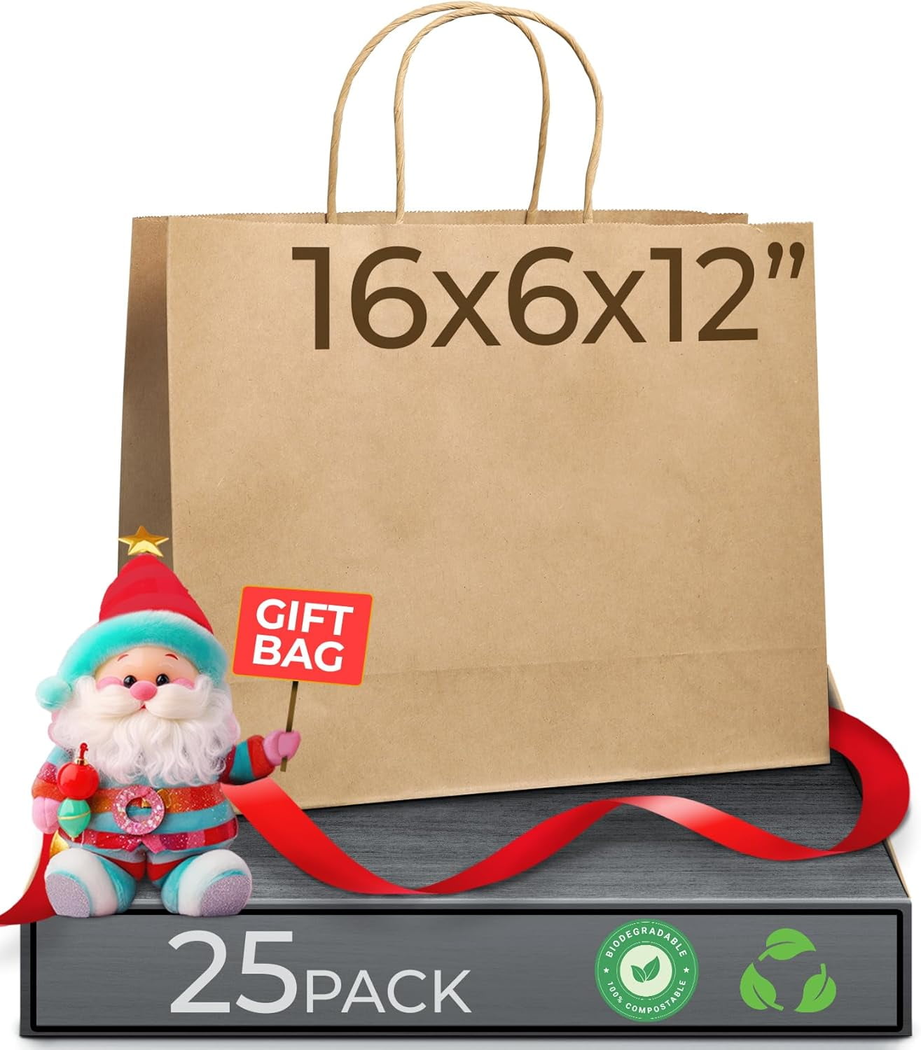 Rongfun 25 Pack 16x6x12 Large Paper Bags With Handles, Eco-friendly ...
