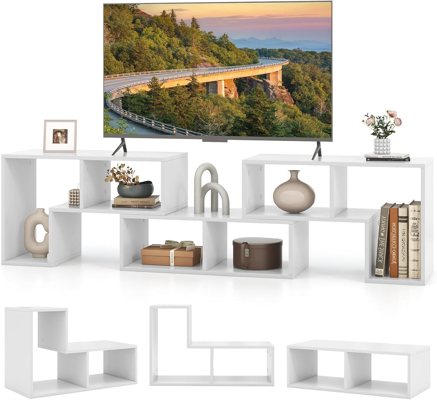 Rongfun 3 Pieces TV Stand, Free-Combination Media Console with DIY ...