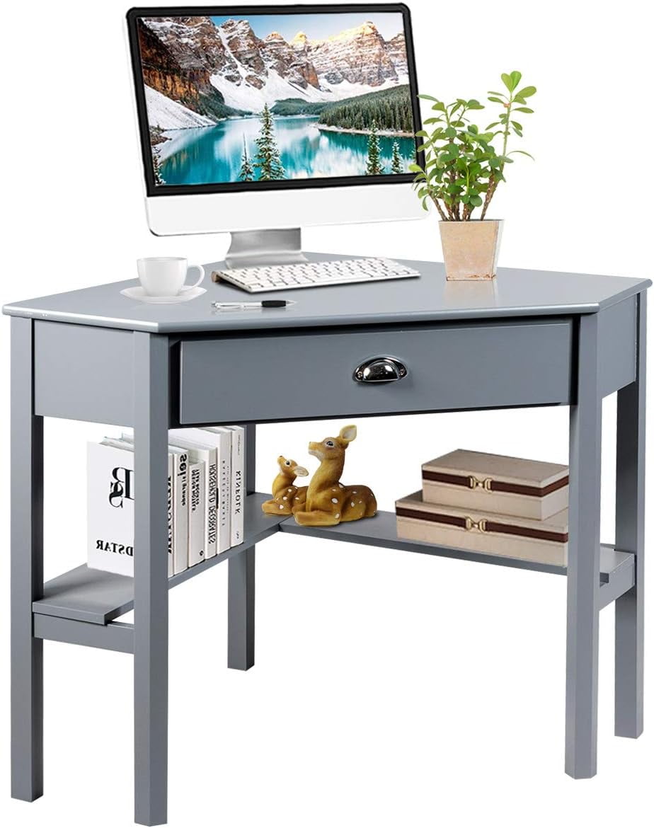 Rongfun Corner Desk, Writing Corner Computer Desk with Drawer for Small ...