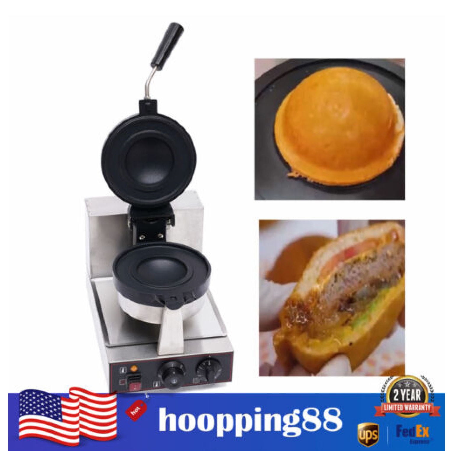 Rongfun Electric Burger Waffle Maker Machine Panini Hamburger Press ...