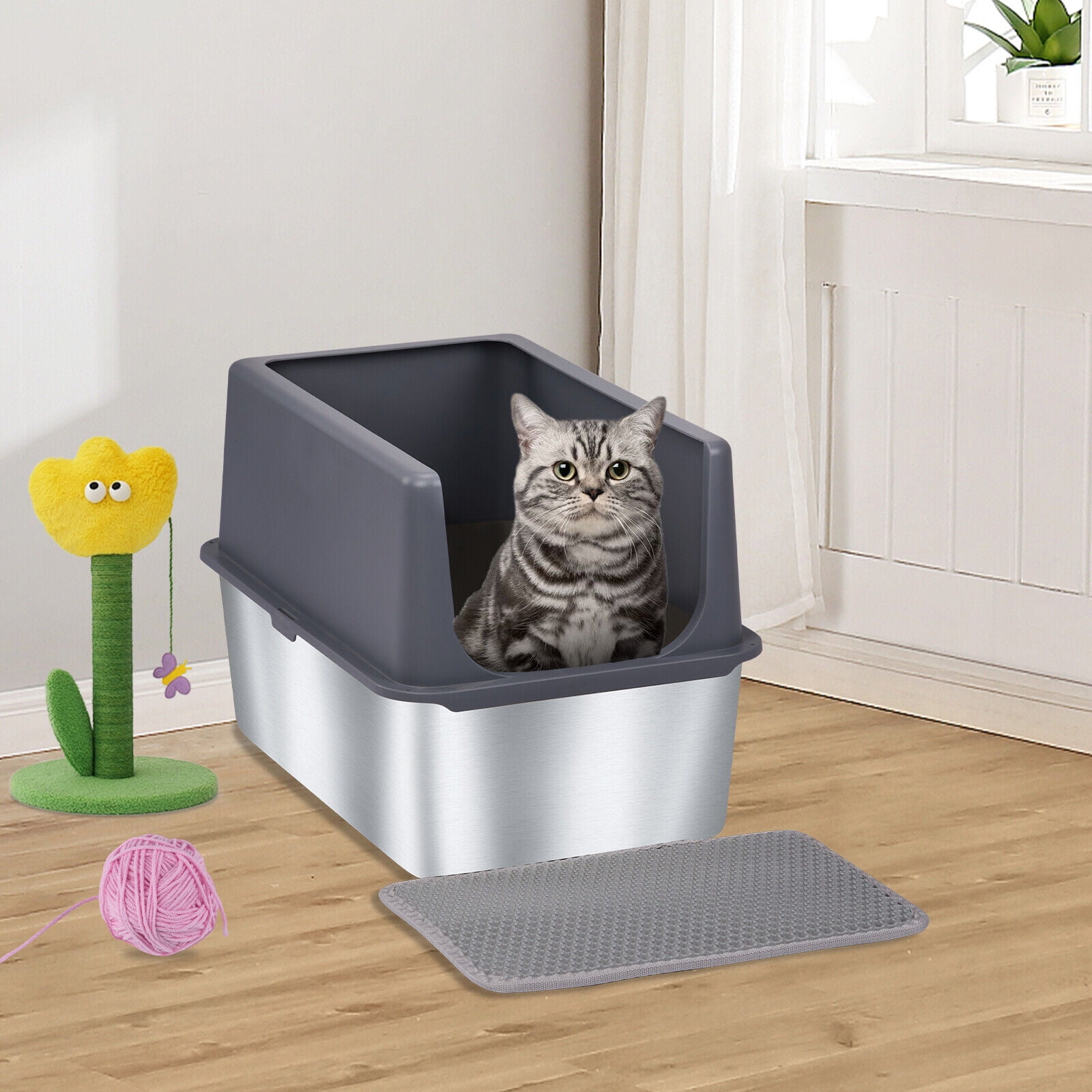 Rongfun Enclosed Stainless Steel Cat Litter Box with Lid, XXL Extra ...
