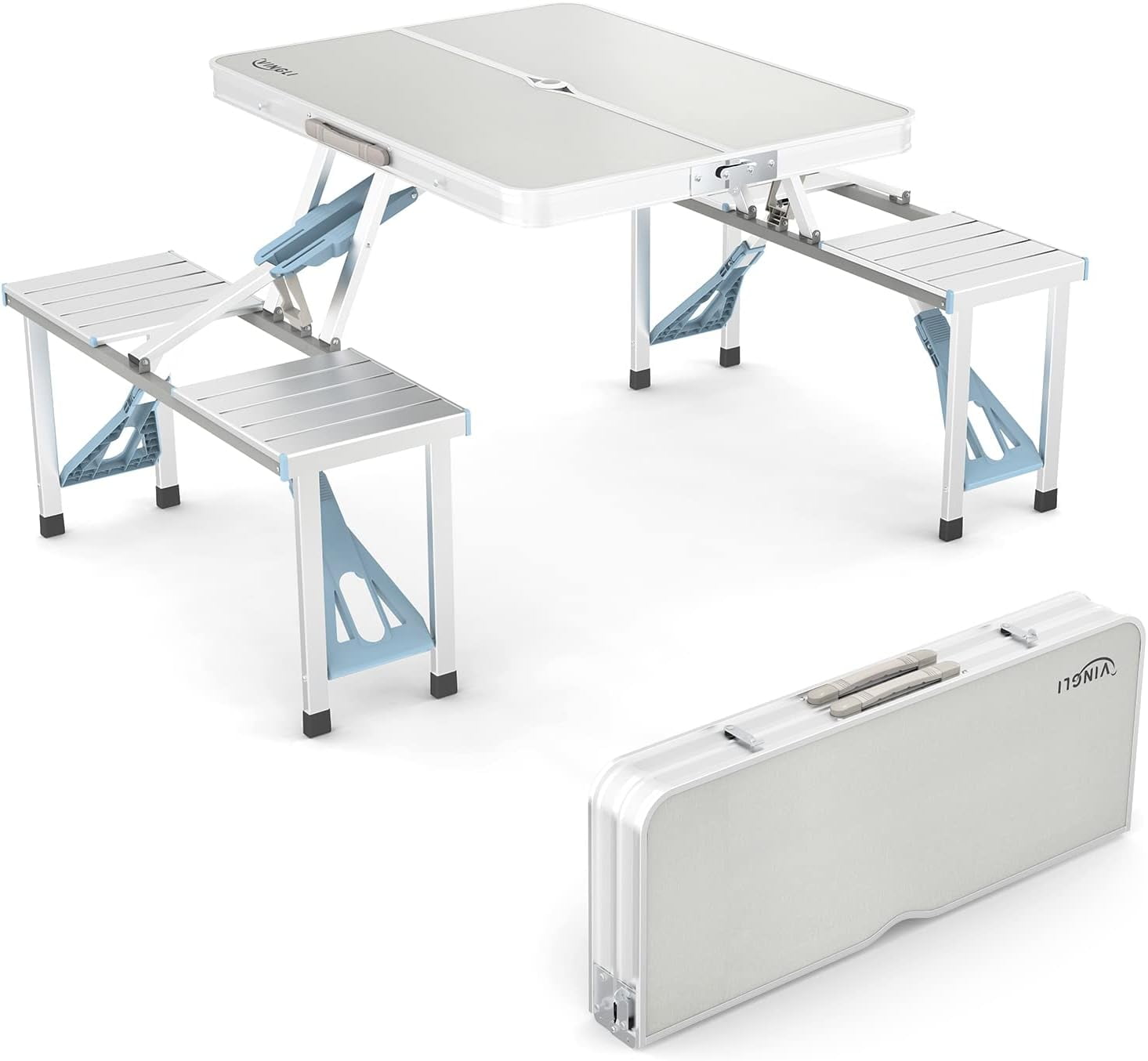 Rongfun Folding Camping Picnic Table with Seats/Umbrella Hole-265 Lbs ...