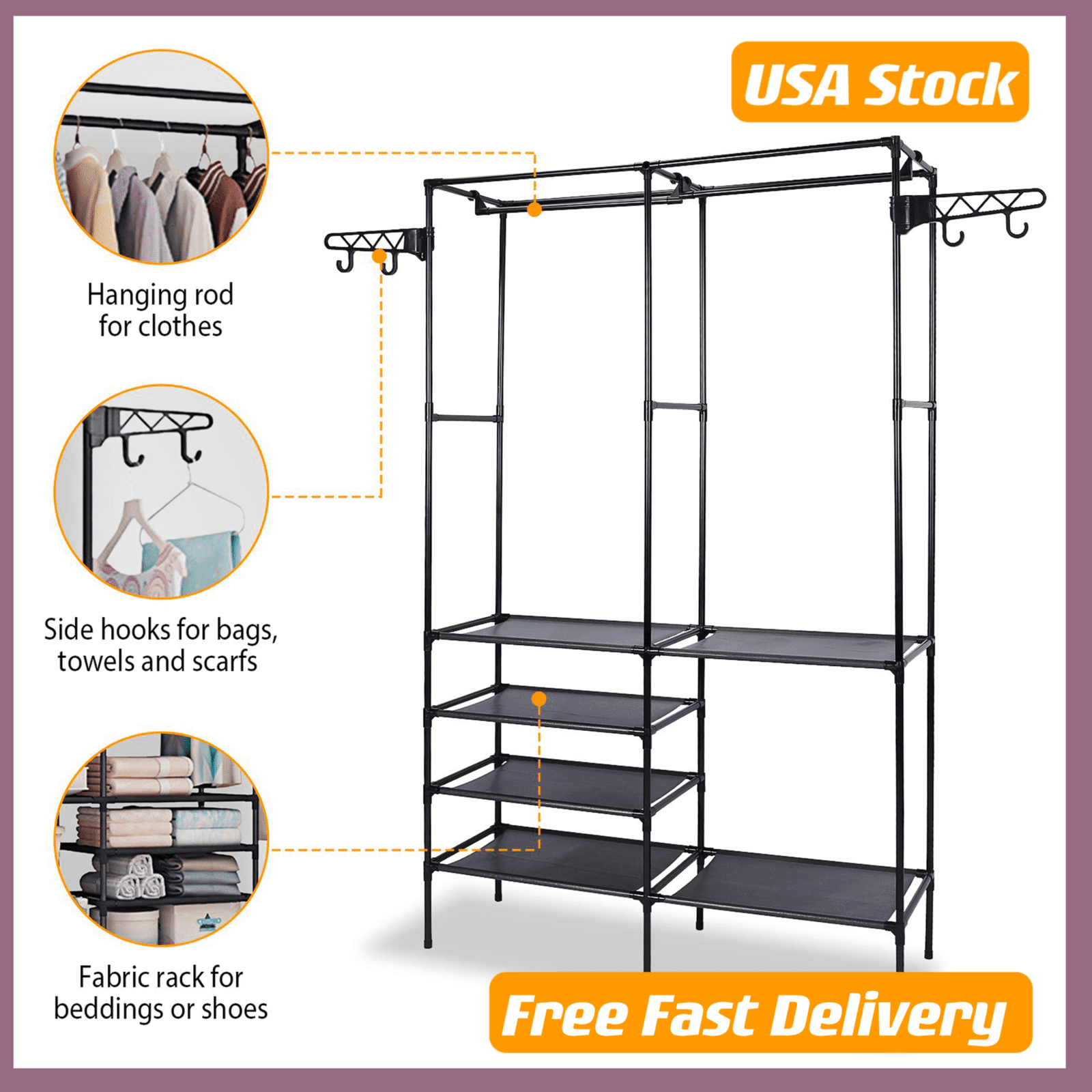 Rongfun Garment Rack 6 Tiers Adjustable Heavy Duty Wire Shelving ...