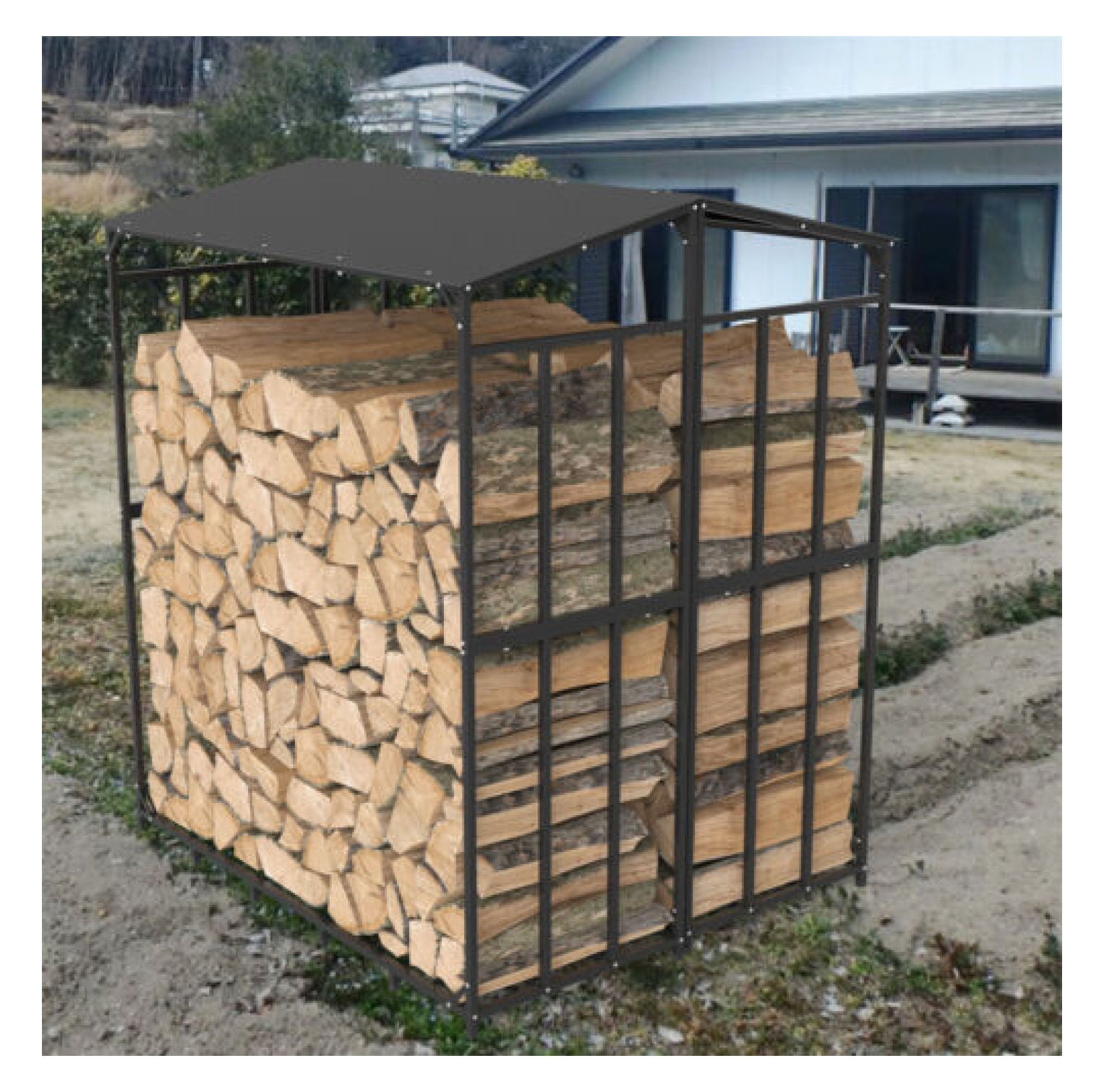 Rongfun Heavy Duty Outdoor Firewood Storage Log Rack Metal Firewood ...