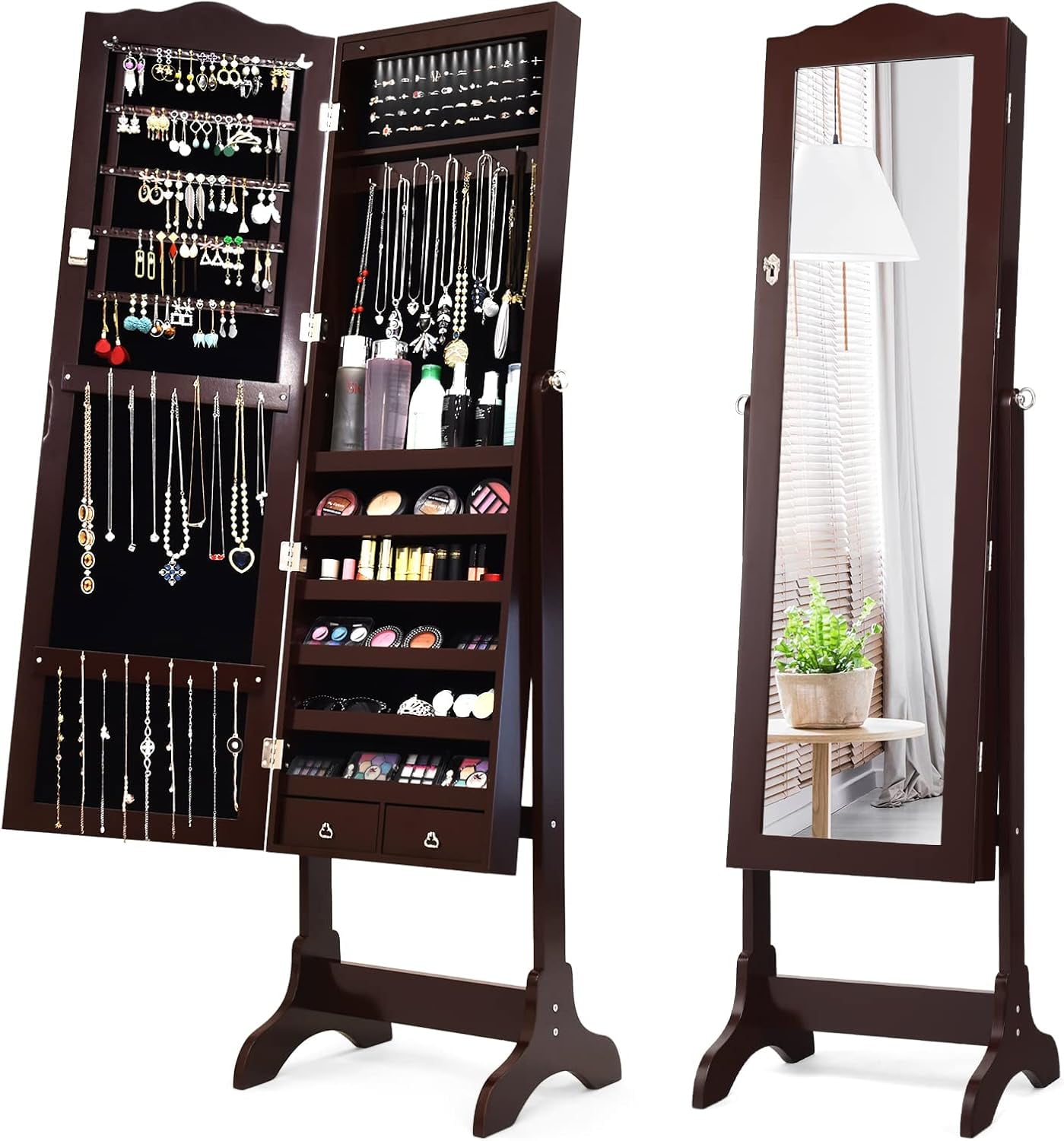 Rongfun Jewelry Armoire Cabinet, Freestanding Jewelry Storage Organizer ...