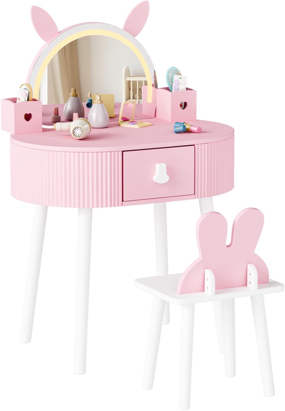 Rongfun Kids Vanity with Lights, Girls Vanity Set w/Touch Screen 3 ...