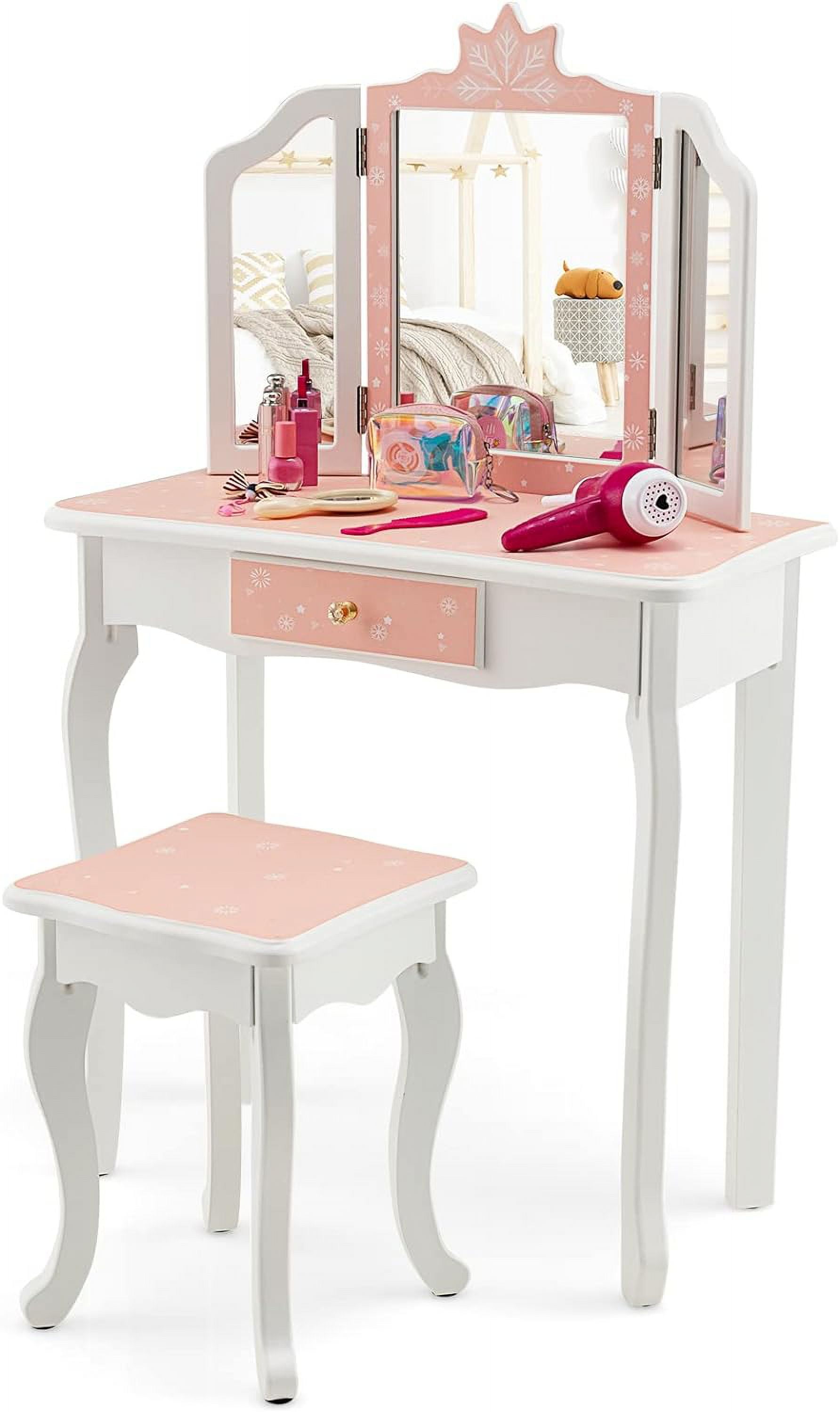 Rongfun Kids Vanity, Snowflake Themed Princess Makeup Vanity Set for ...