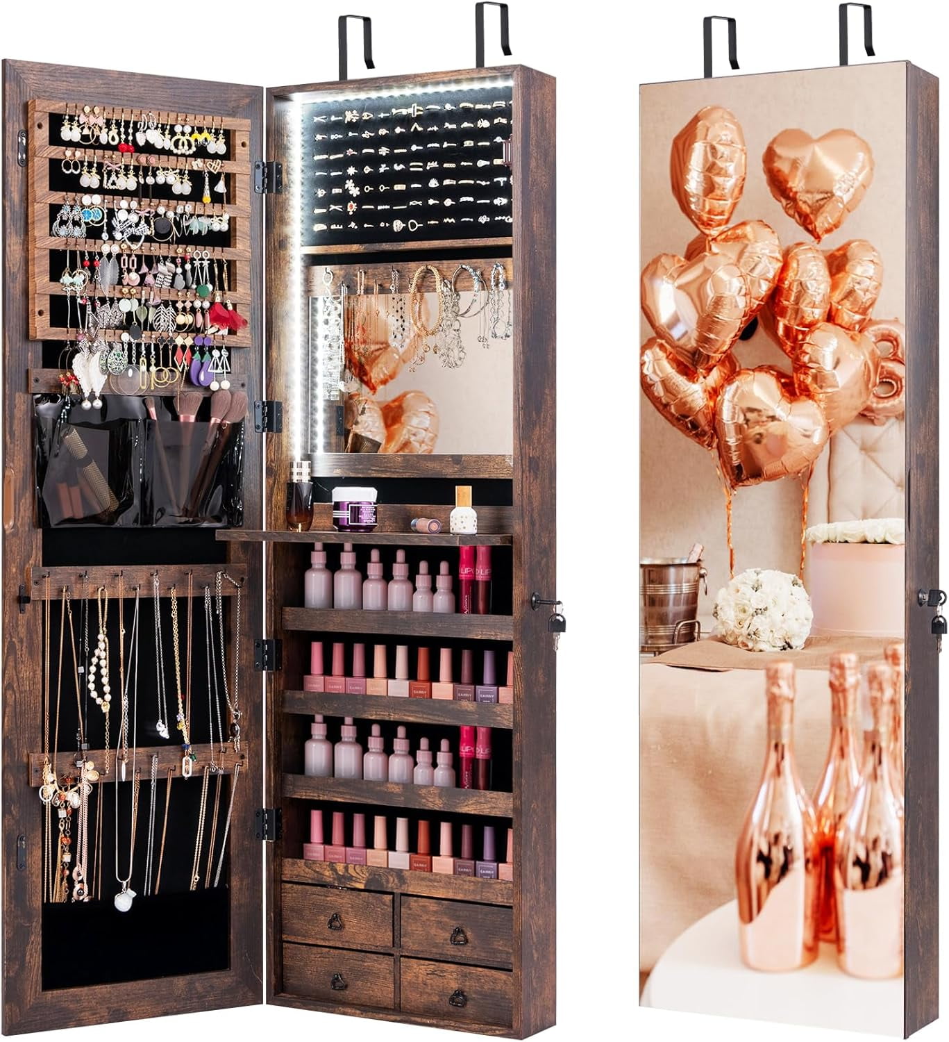 Rongfun LED Mirror Jewelry Cabinet, Full Length Mirror with Jewelry ...