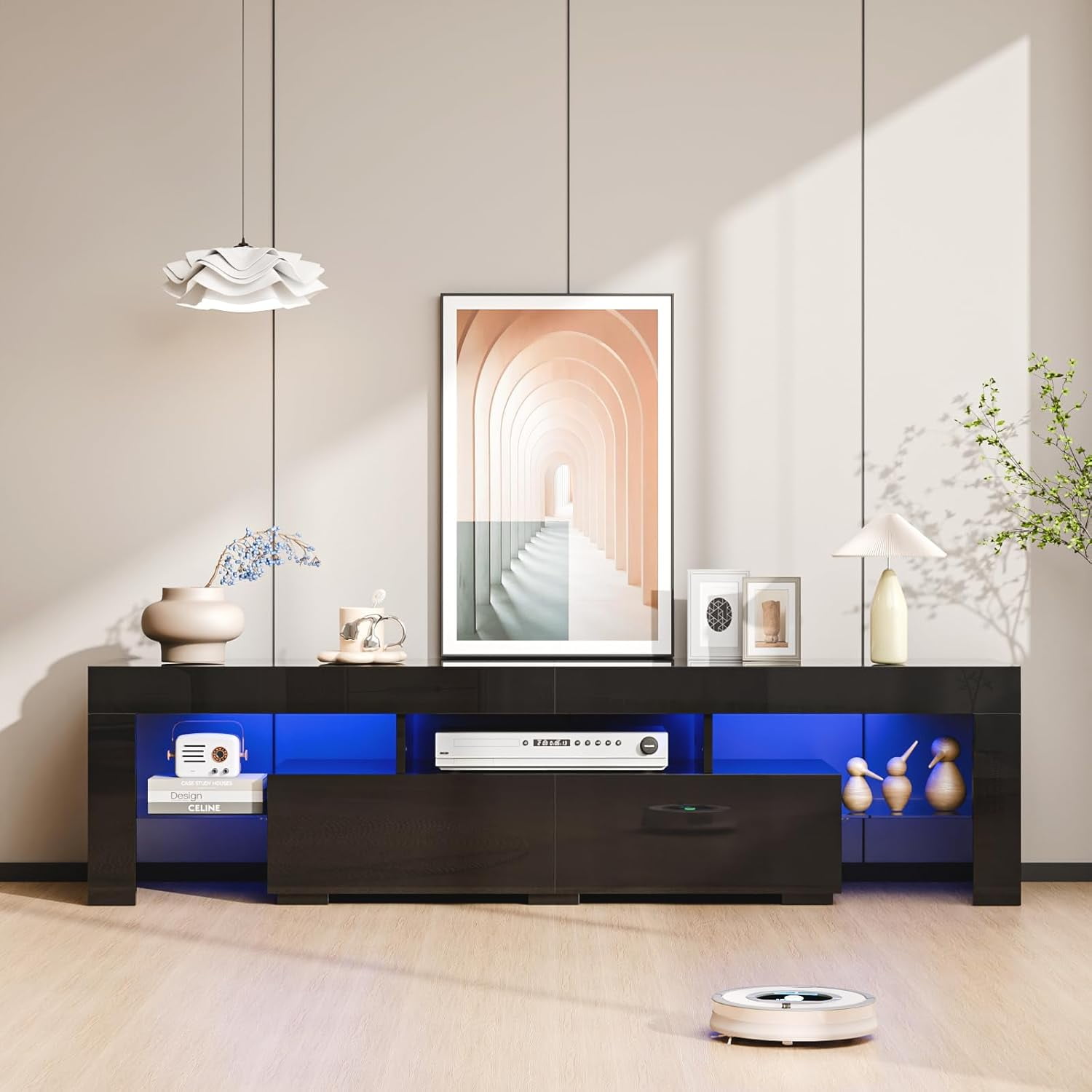 Rongfun LED TV Stand for TVs Up to 70 Inch, Modern Entertainment Center ...