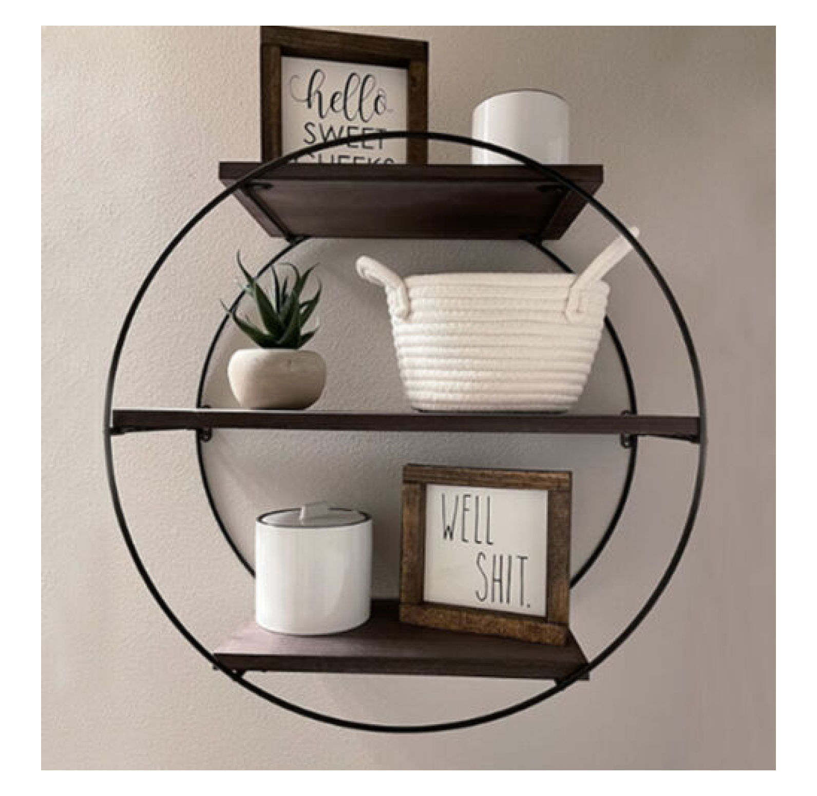 Rongfun Large 20" Vintage Wood Wall Rack Round Storage Shelf Industrial ...