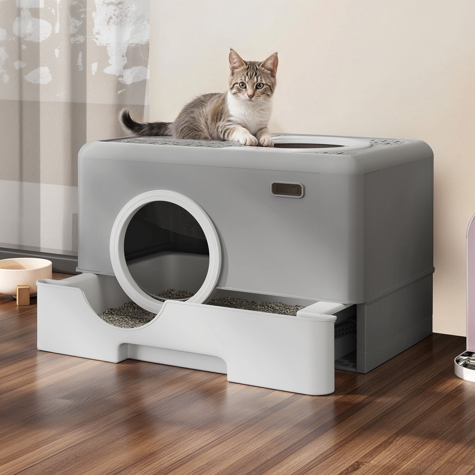 Rongfun Large Enclosed Cat Litter Box with Lid Cover, Hooded Odorless ...