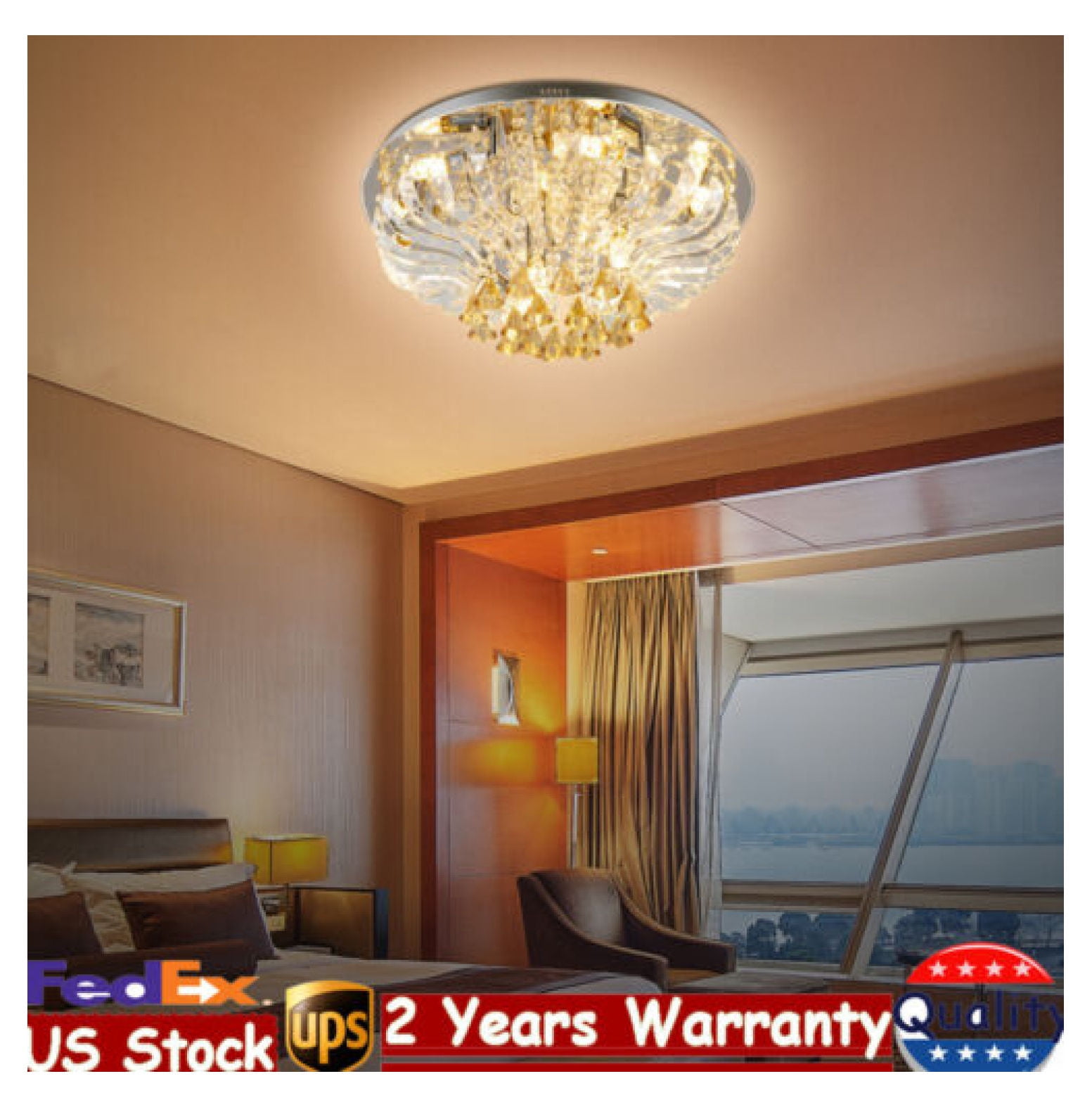 Rongfun Modern Crystal Chandelier Flush Mount Ceiling Light LED ...
