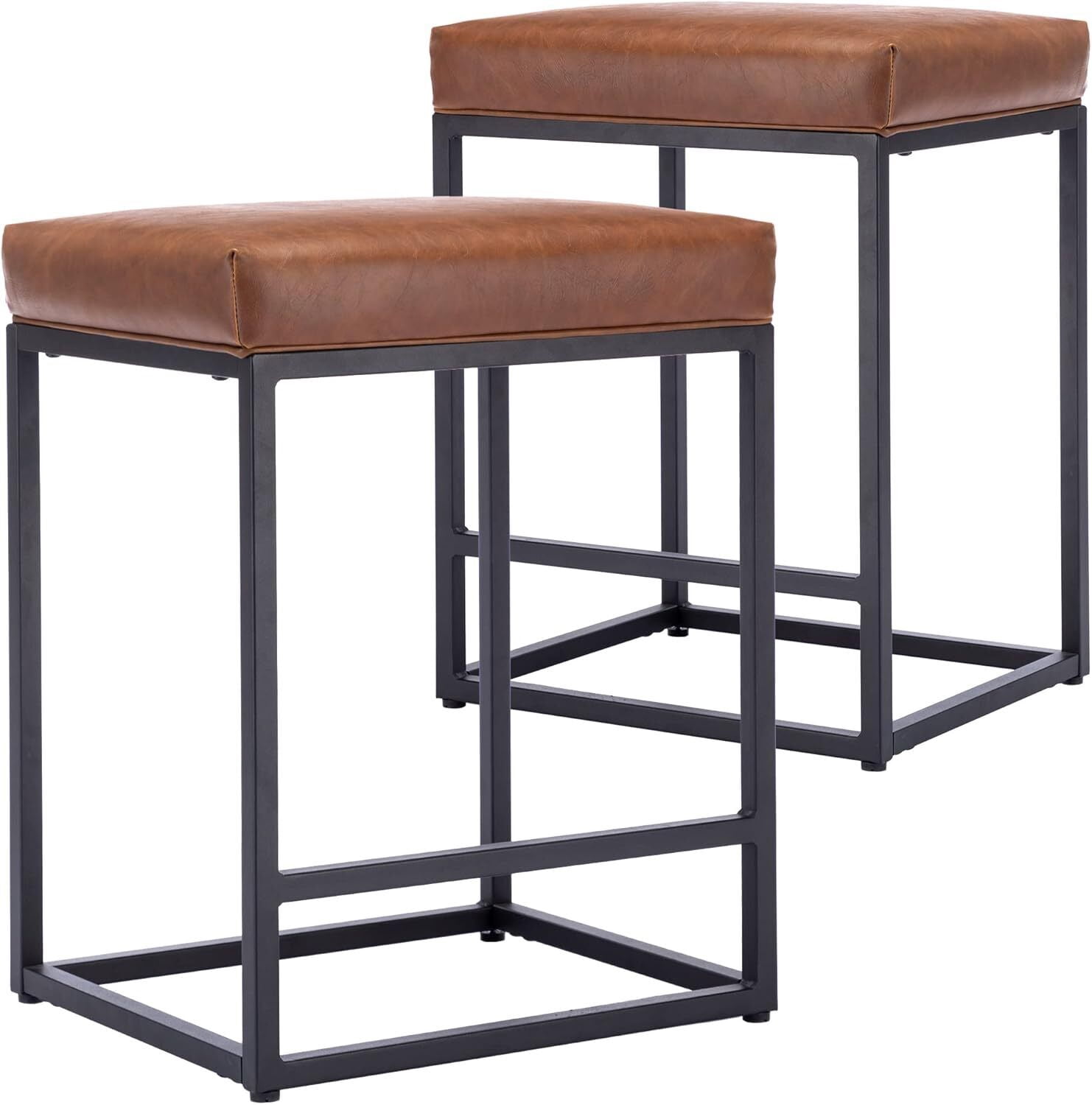Rongfun Set of 2 Black 24 Inch Backless Counter Bar Stools PU Leather ...