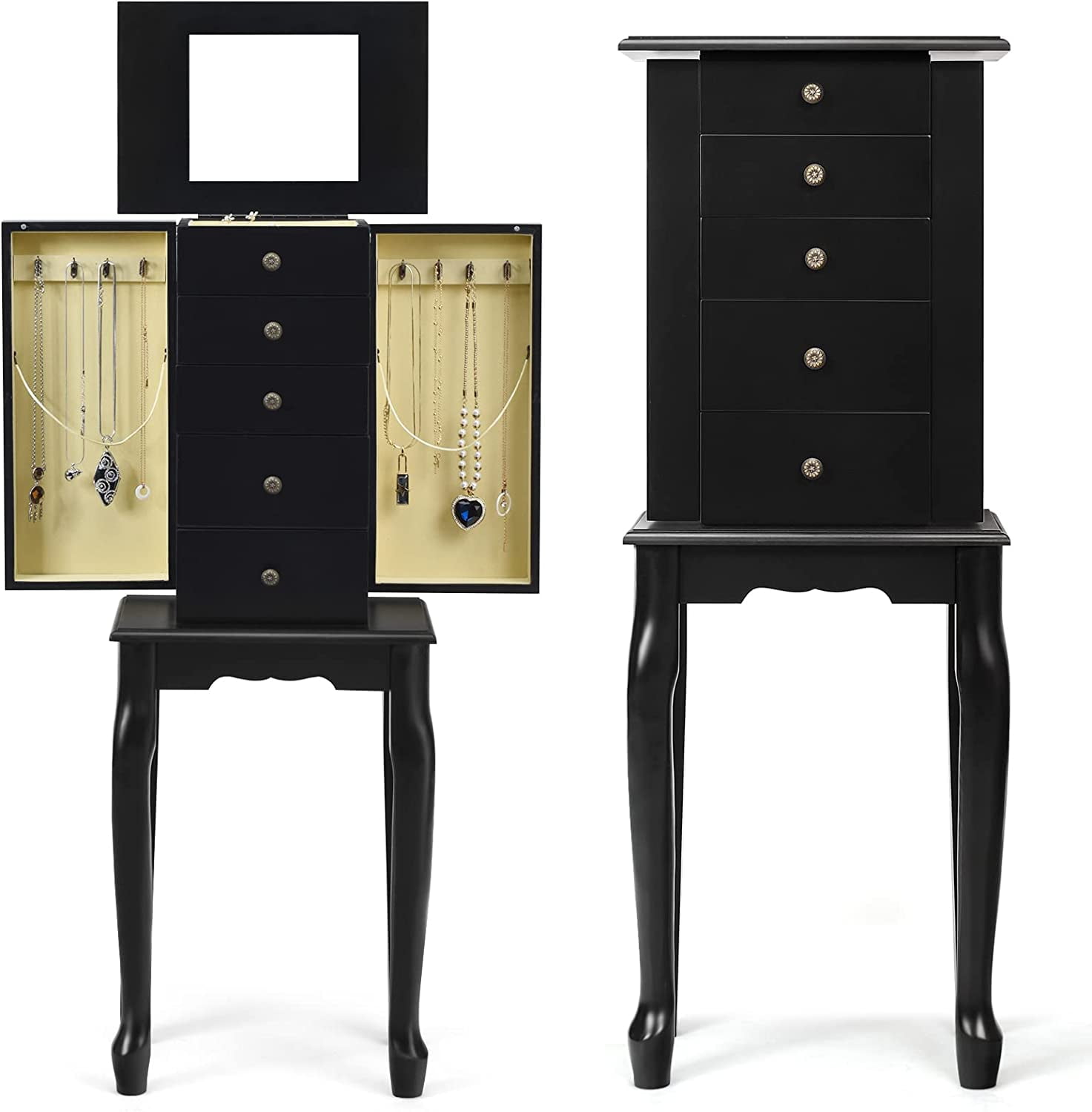 Rongfun Standing Jewelry Armoire Cabinet, Wooden Jewelry Storage Chest ...