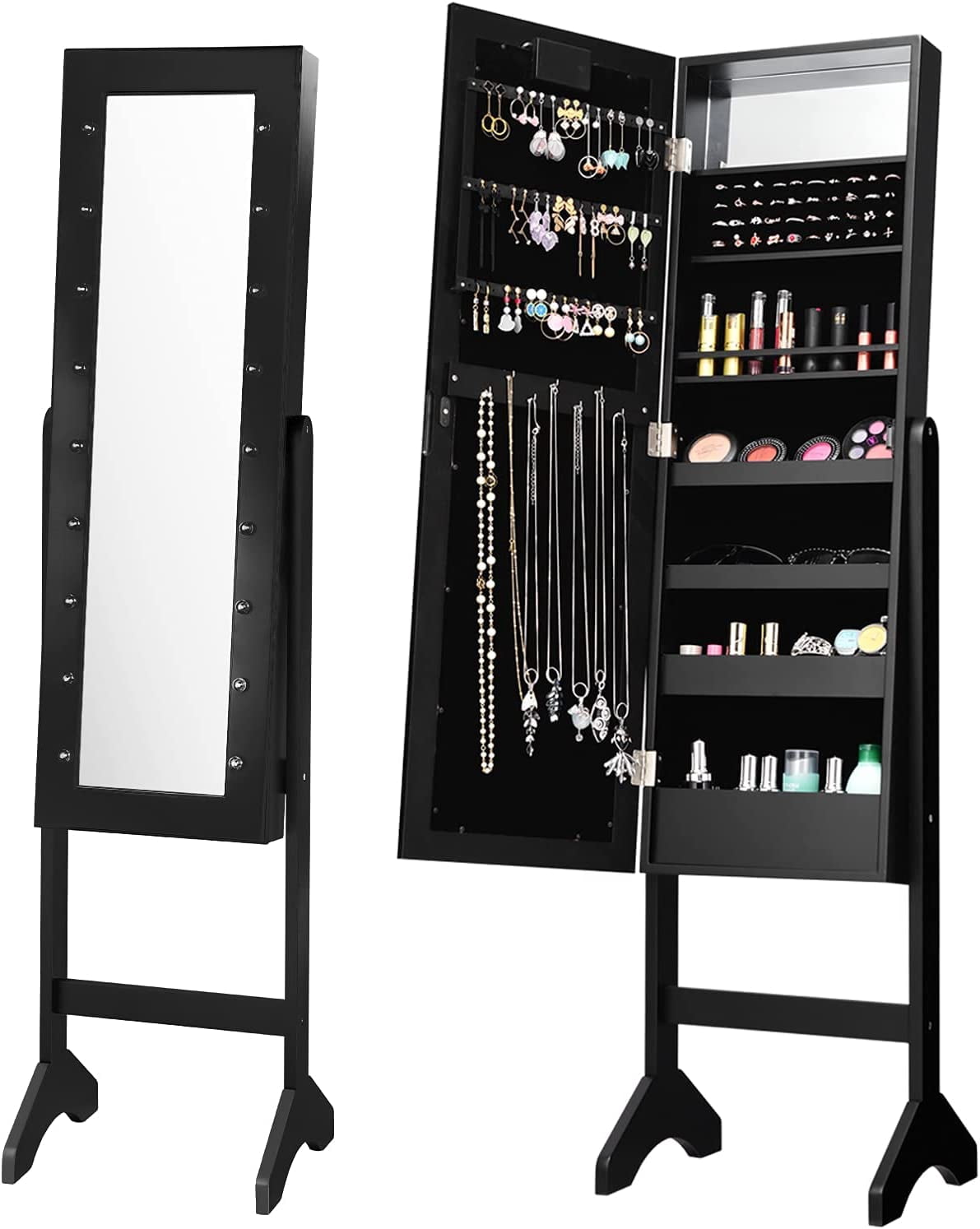 Rongfun Standing Jewelry Armoire w/Full-Length Mirror, Jewelry Cabinet ...