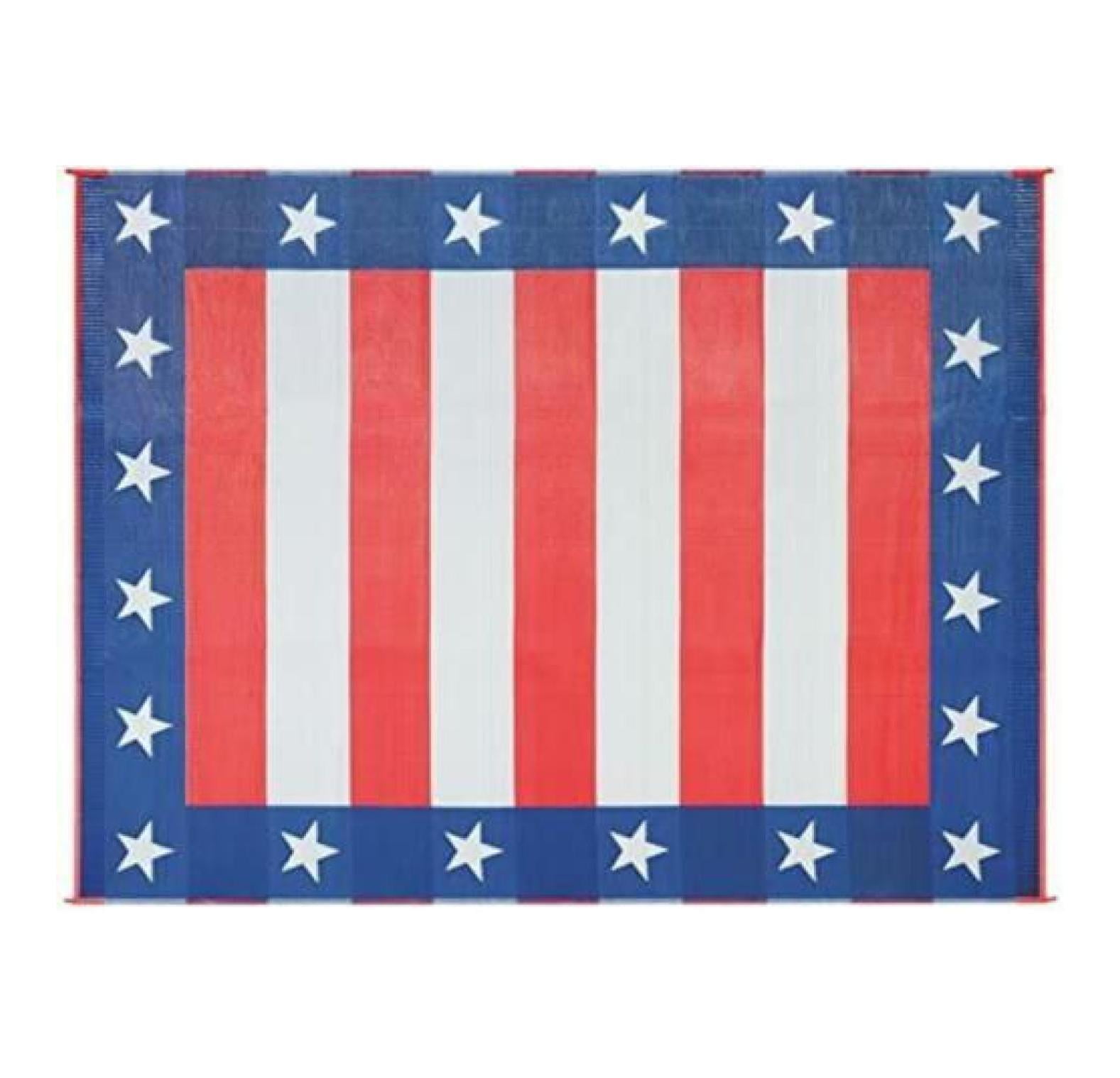 Rongfun Stars Stripe Red Blue 8 x 16 ft RV Mat Reversible Folding ...