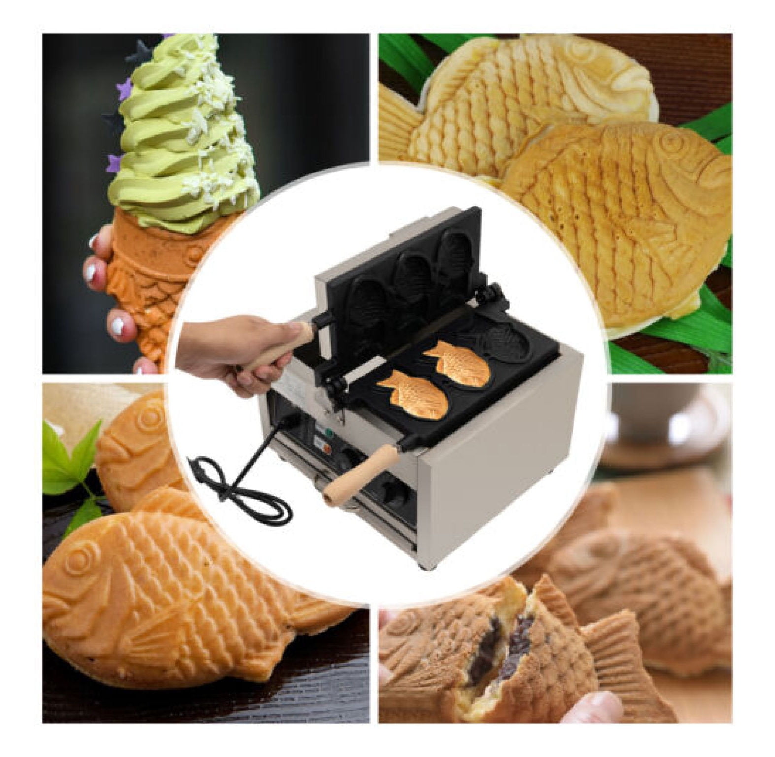 Rongfun Taiyaki Maker 3 Well Electric Taiyaki Baker Waffle Machine ...