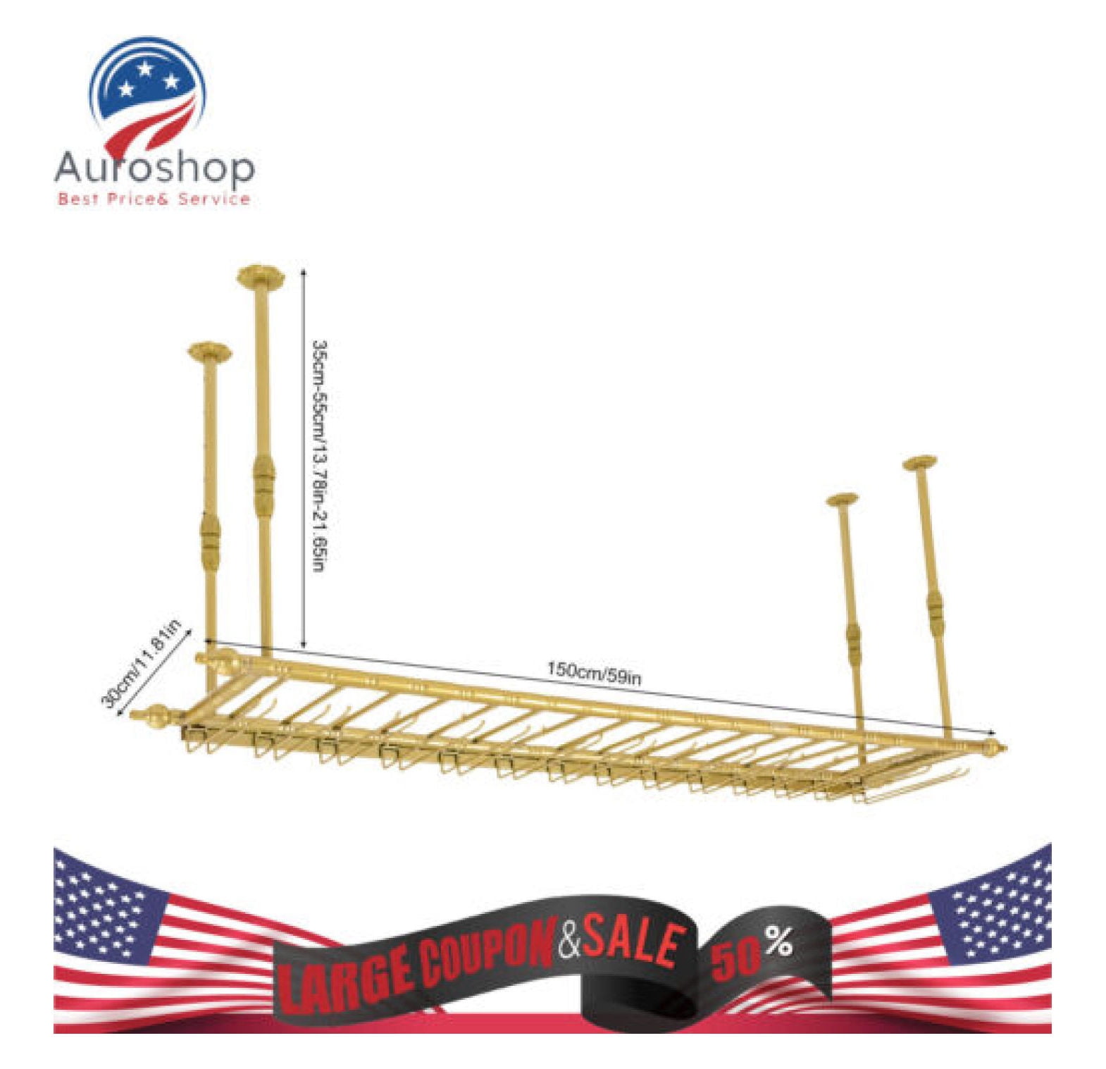 Rongfun Wine Rack Ceiling Mounted Glass Holder,Bar Bottle Holder ...