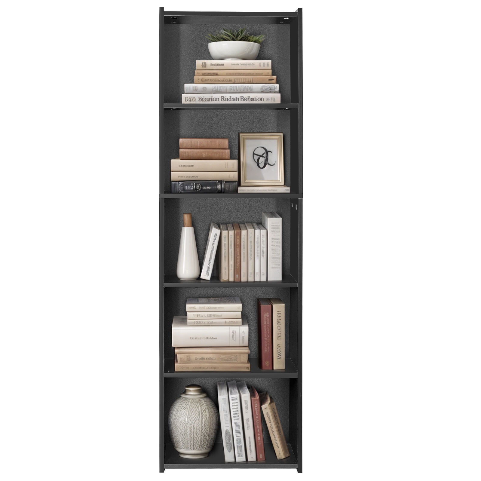 Rongfun Wood Bookcase 5-Tier Open Shelf Narrow Tall Cube Bookshelf for ...