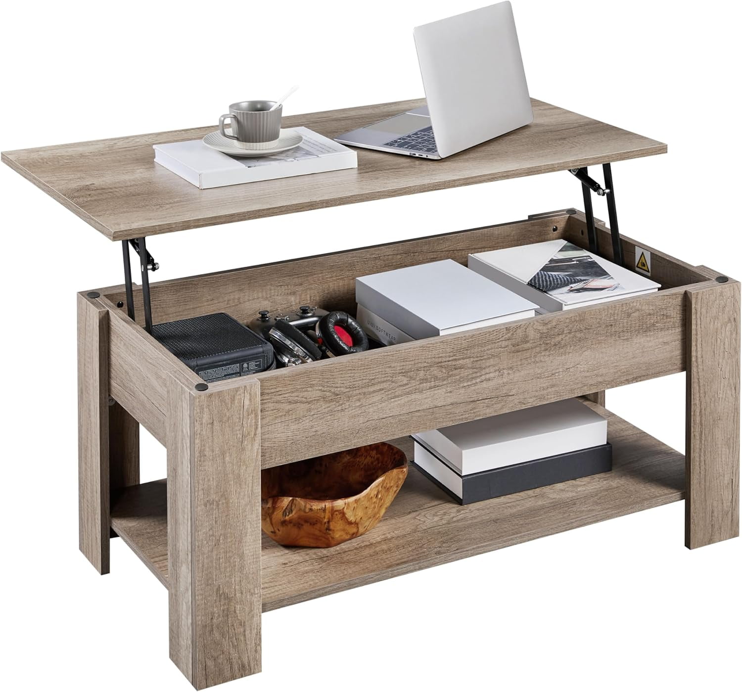 Rongfun Wooden Coffee Table, Lift Top Coffee Table with Large Hidden ...