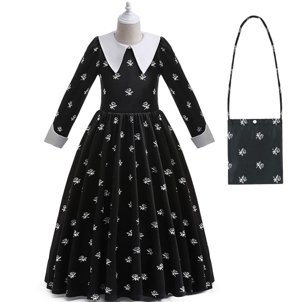 Rongking Girls Wednesday Floral Cosplay Dress Halloween Gothic Costumes ...