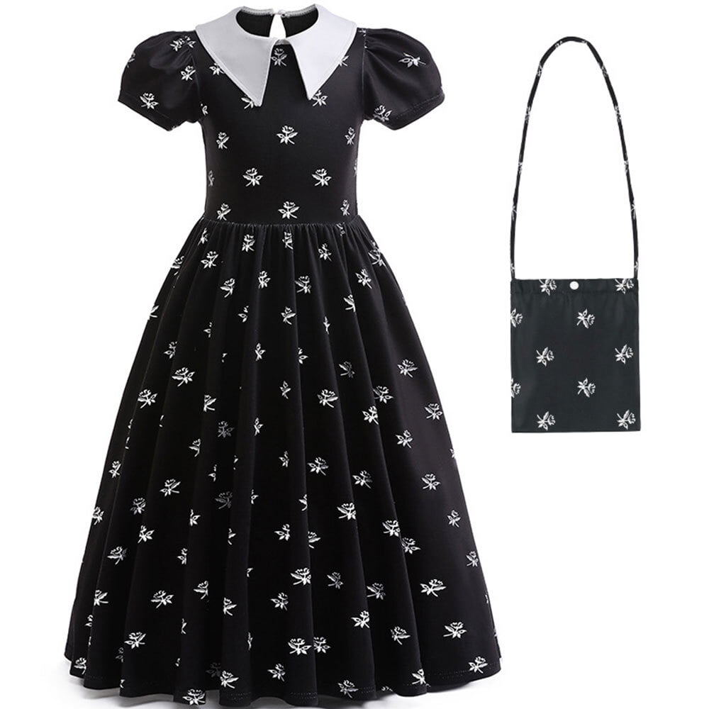 Rongking Girls Wednesday Floral Cosplay Dress Halloween Gothic Costumes ...