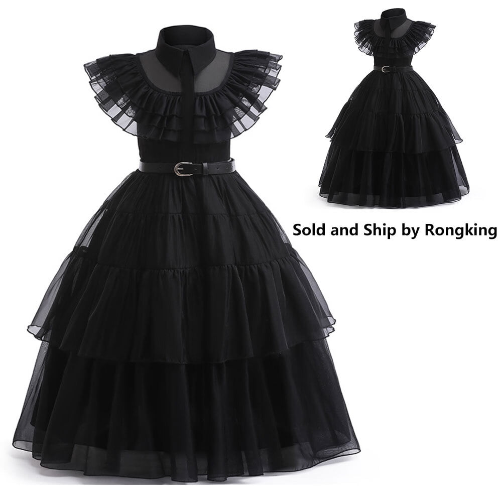 Rongking Little Addams Wednesday Girls Costume Dress, Halloween ...