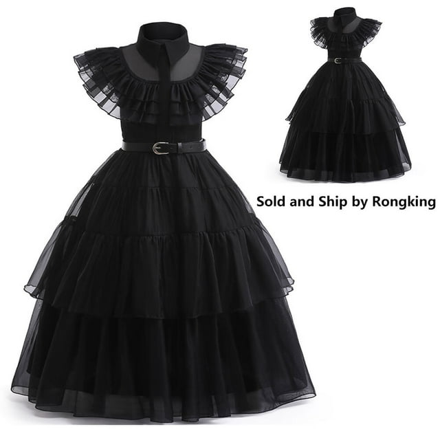 Rongking Wednesday Girls Addams Costume Dress Halloween Princess ...
