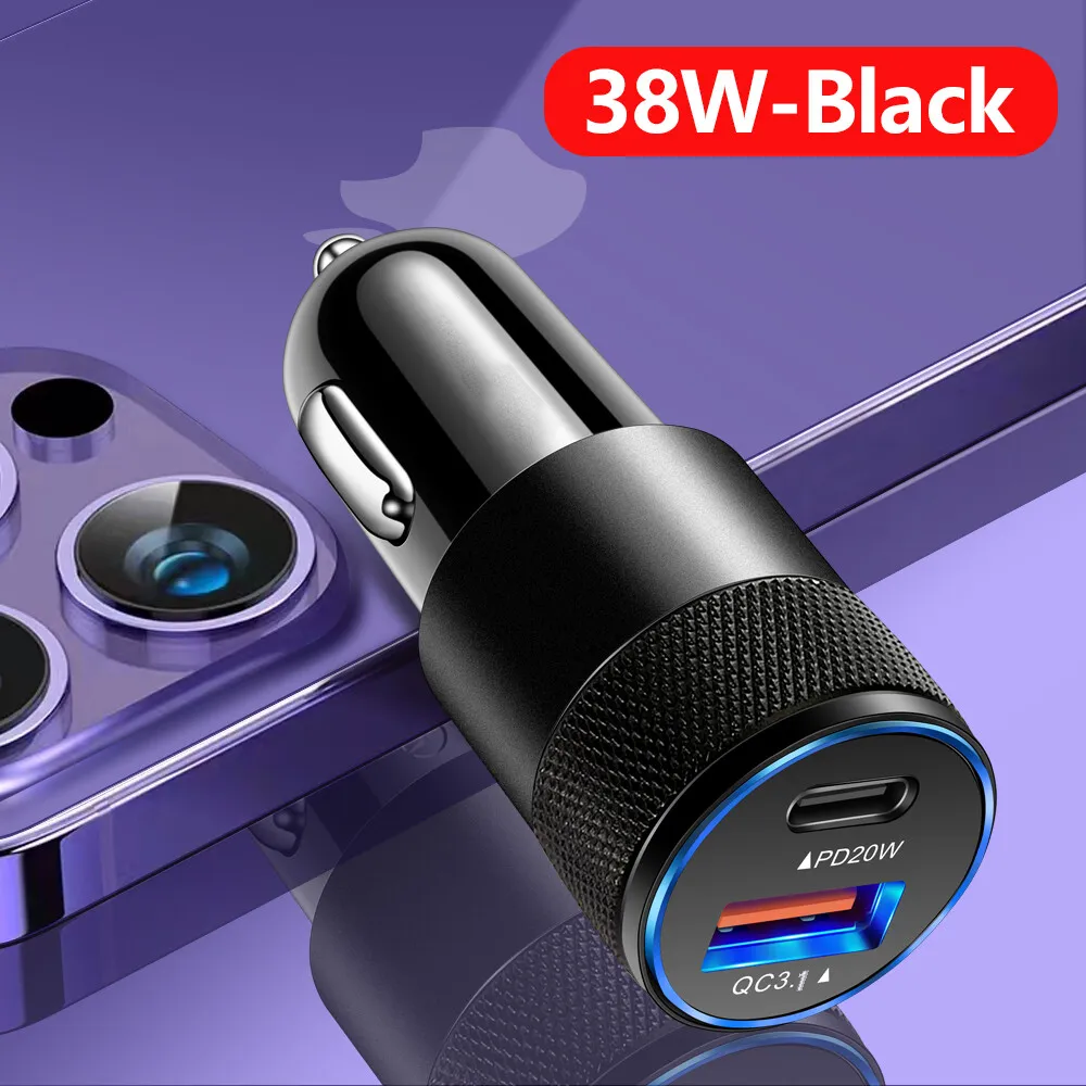 Rongsi 38W USB C Fast Car Charger,PD 20W + QC 3.1,18w Car Adapter 2 Port USB C Car Plug ...