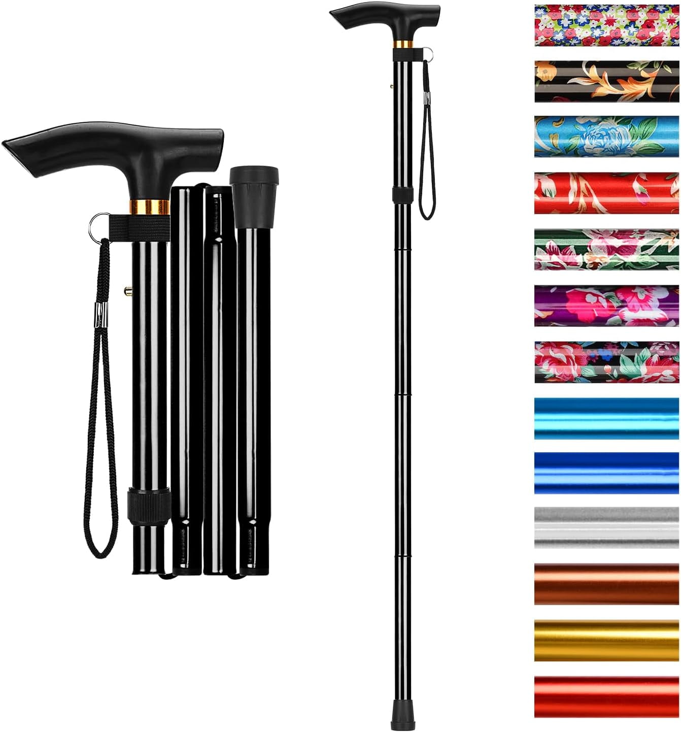 Rongsi Folding Cane, 5-Level Adjustable Height Walking Stick ...