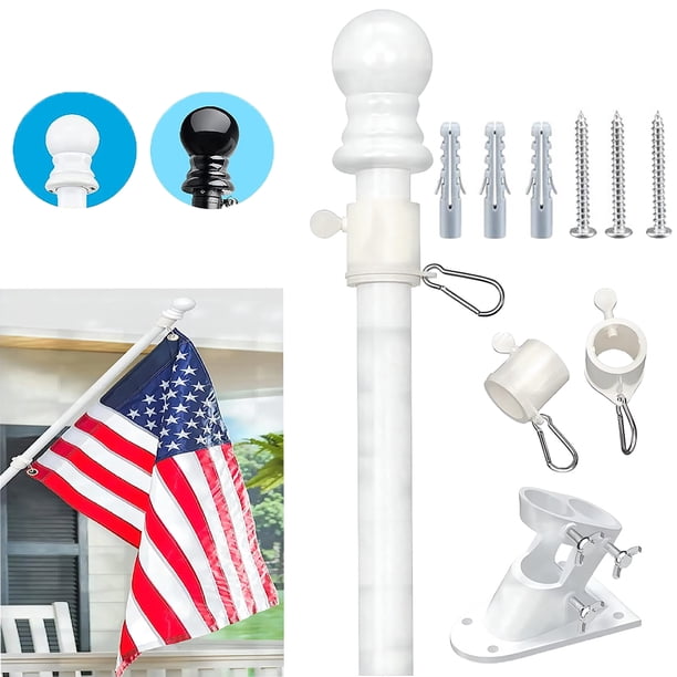Rongsi Outdoor White Flag Pole, Flag Pole Kit with Bracket, 360 Degree ...