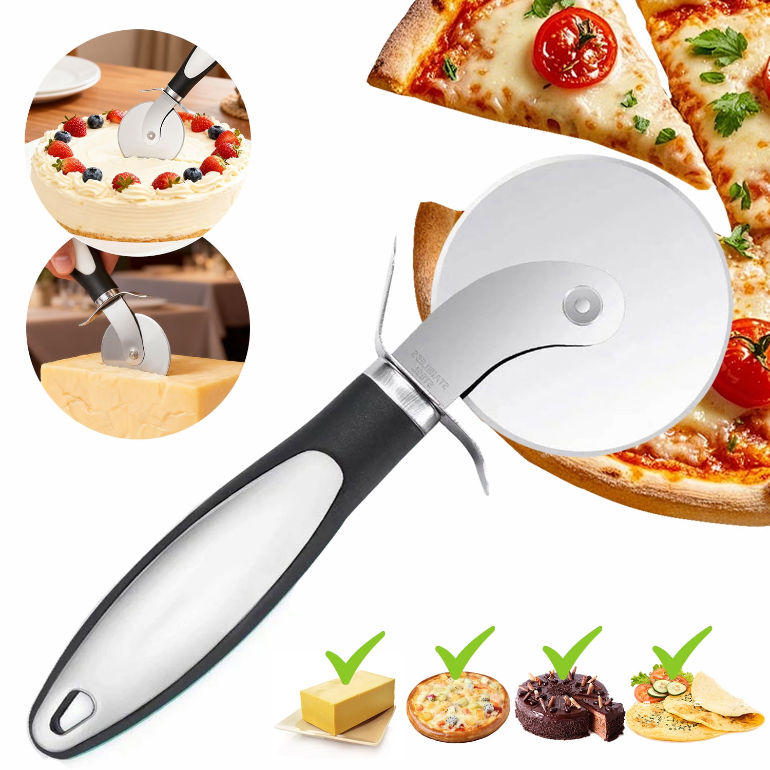 Emlimny Stainless Steel Pizza Cutter, Super Sharp Roller for Large and ...