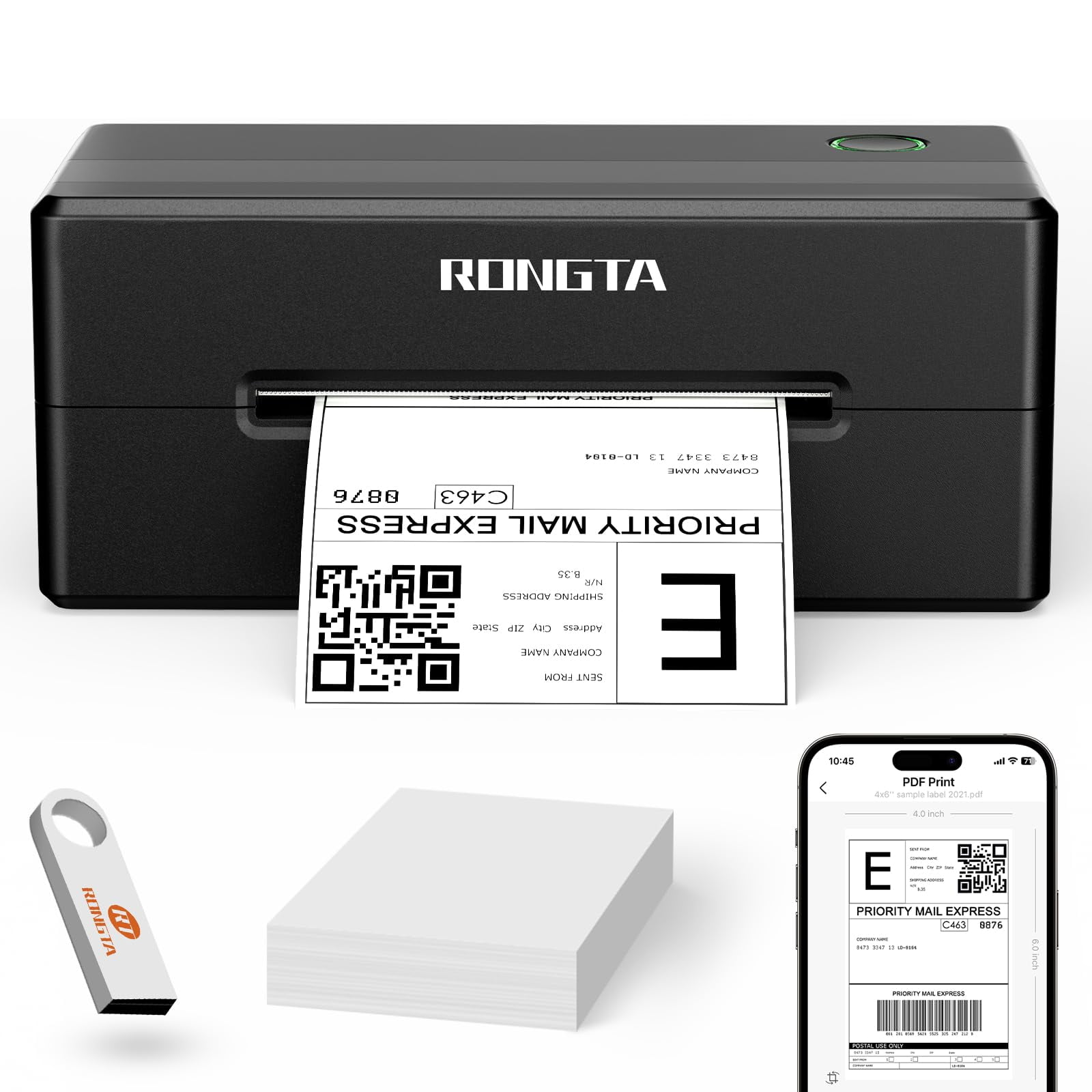 Rongta 4x6 Bluetooth Thermal Shipping Label Printer, Wireless Shipping ...