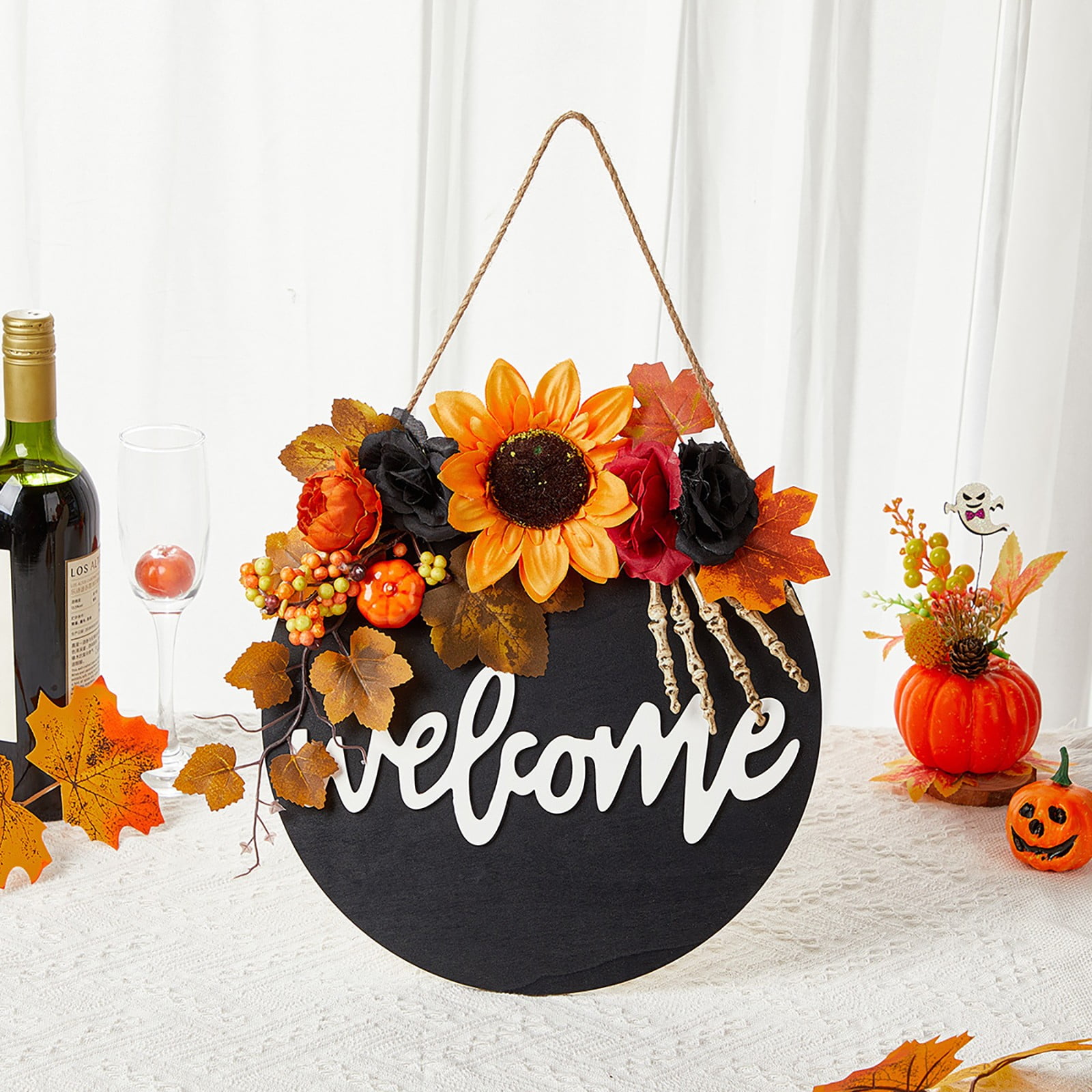 Rongxk Halloween Welcome Door Sign Gothic Black Hanging Door Sign ...
